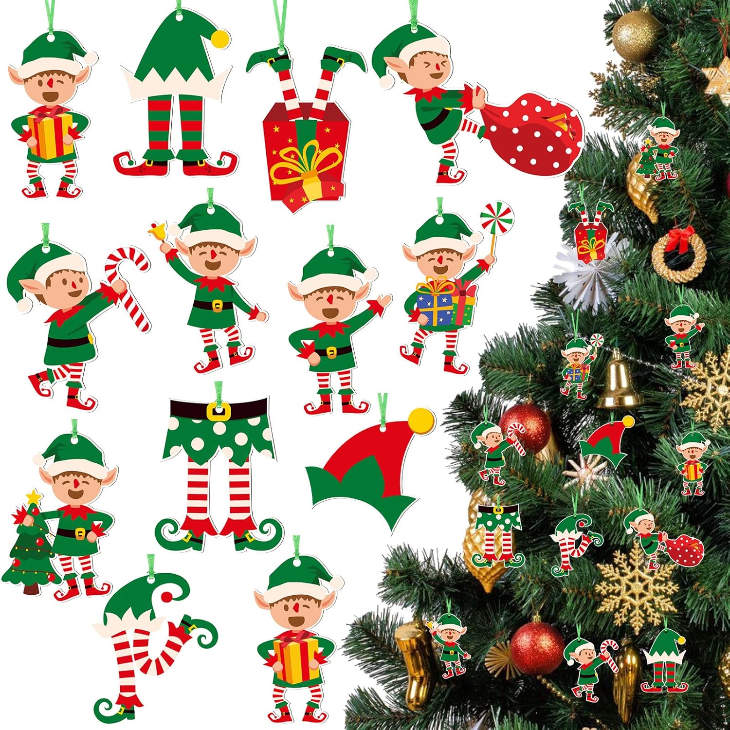 Amazon.com: 24 Pcs Elf Christmas Tree Ornaments Paper Elves Xmas ...