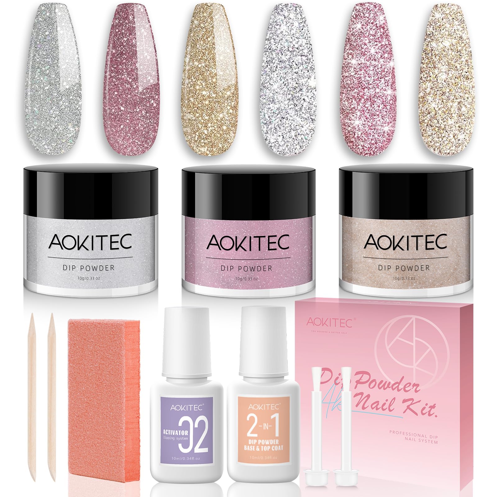 Snapklik.com : Aokitec Sparkling Series Dip Powder Nail Kit - Glitter ...