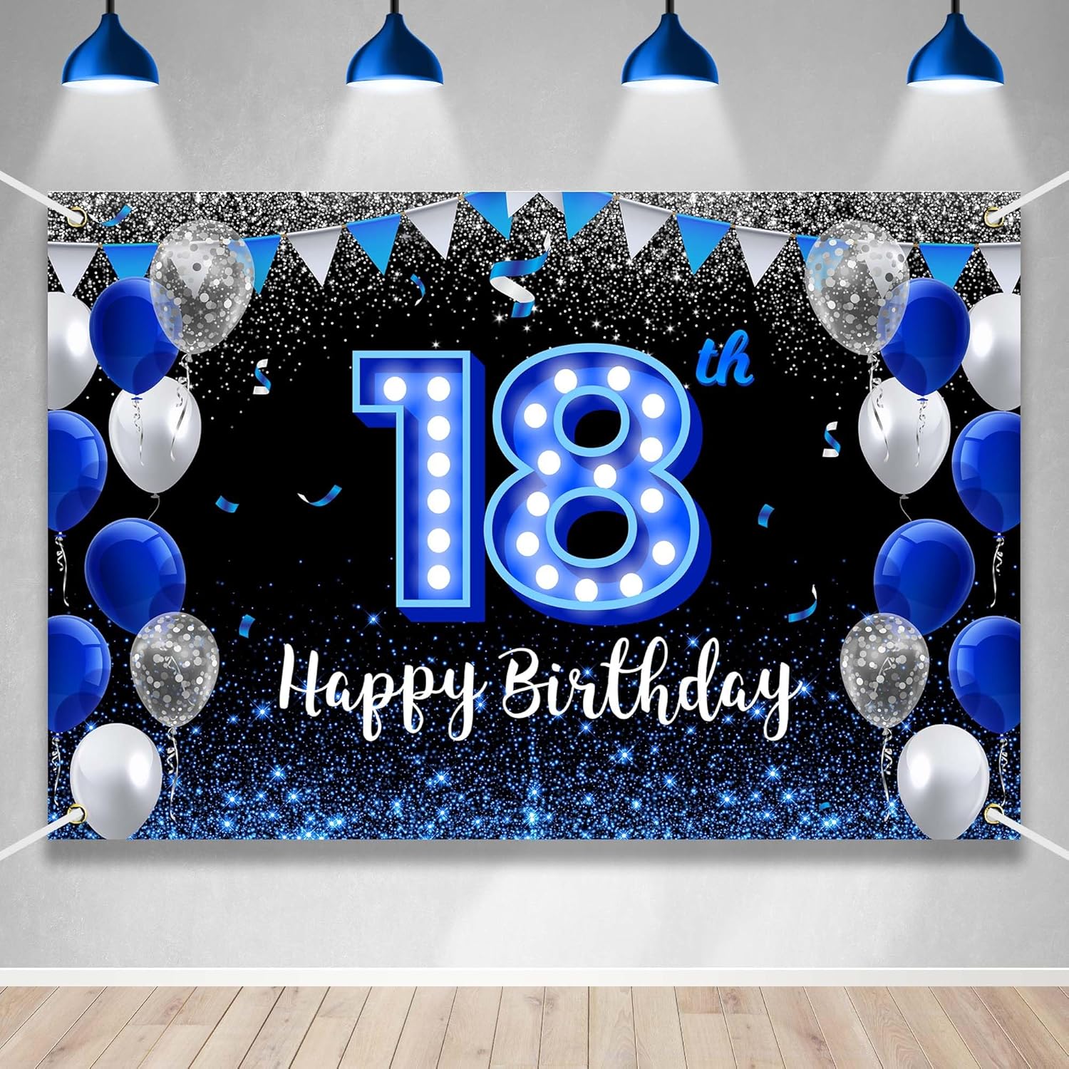 Amazon.com: Happy 18th Birthday Banner Backdrop Blue Black Theme ...