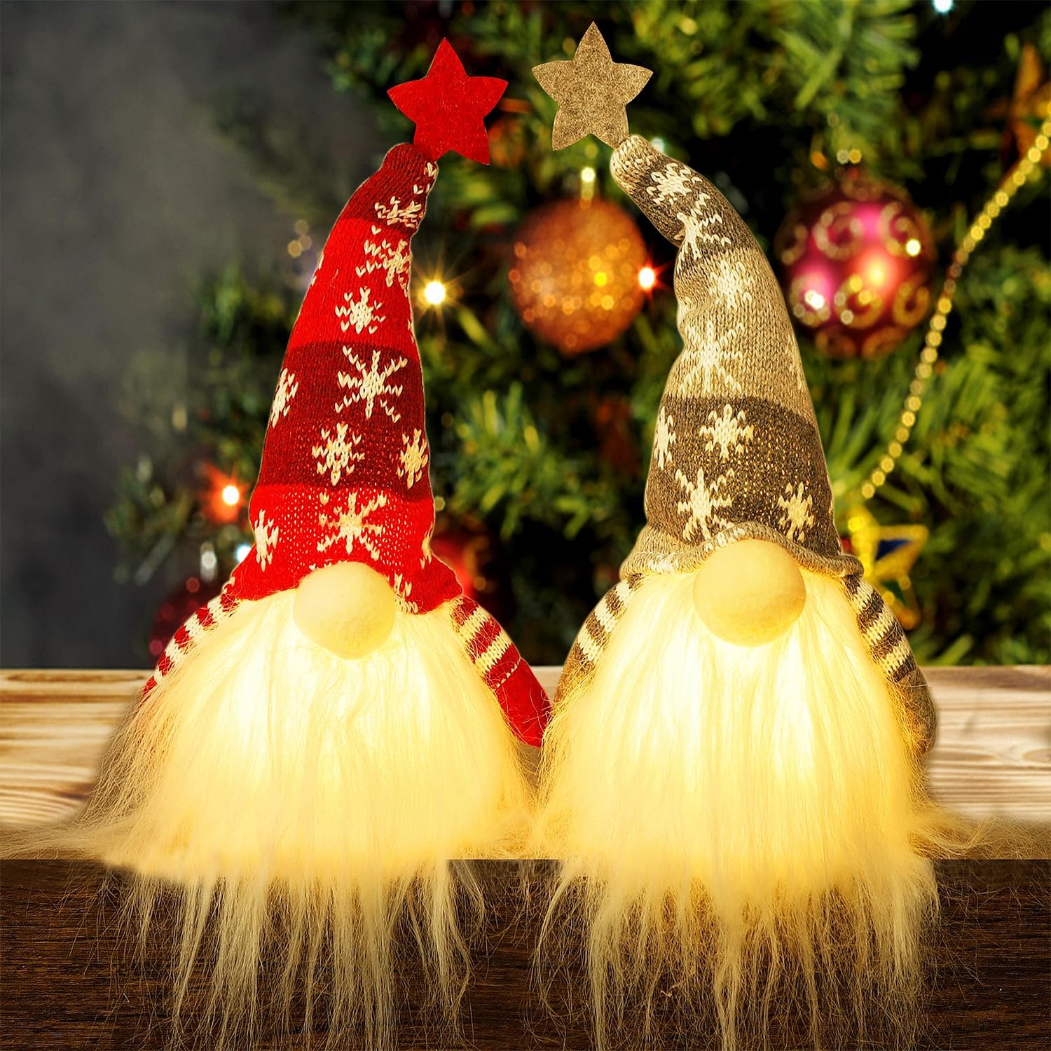Amazon.com: Elevated Solutions Set of 2 12" Light Up Christmas Gnomes - White Winter Holiday ...