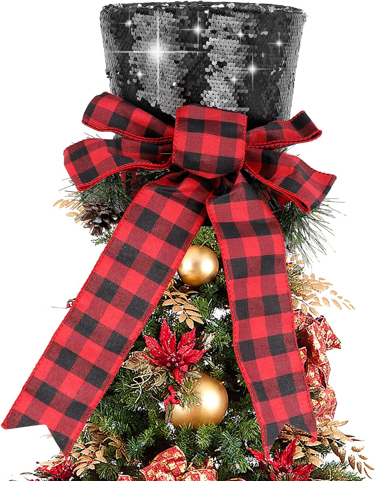 Amazon.com: Christmas Tree Topper Hat Buffalo Plaid Christmas Tree ...