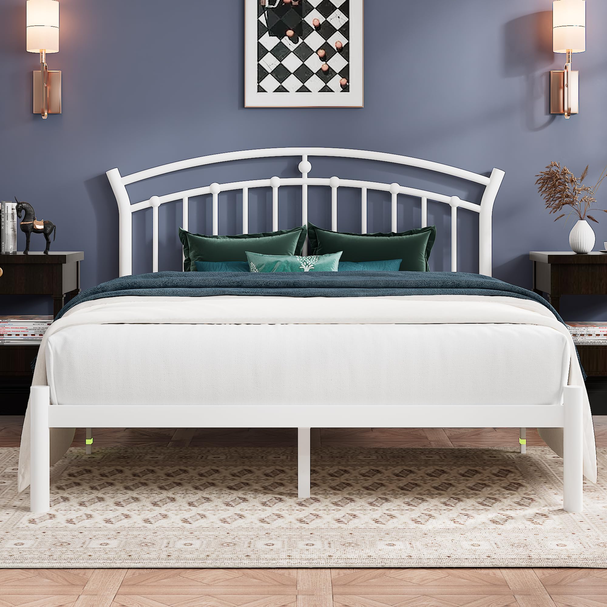 Amazon.com: Einhomn Full Size Bed Frame, White Metal Bed Frame with 12 ...