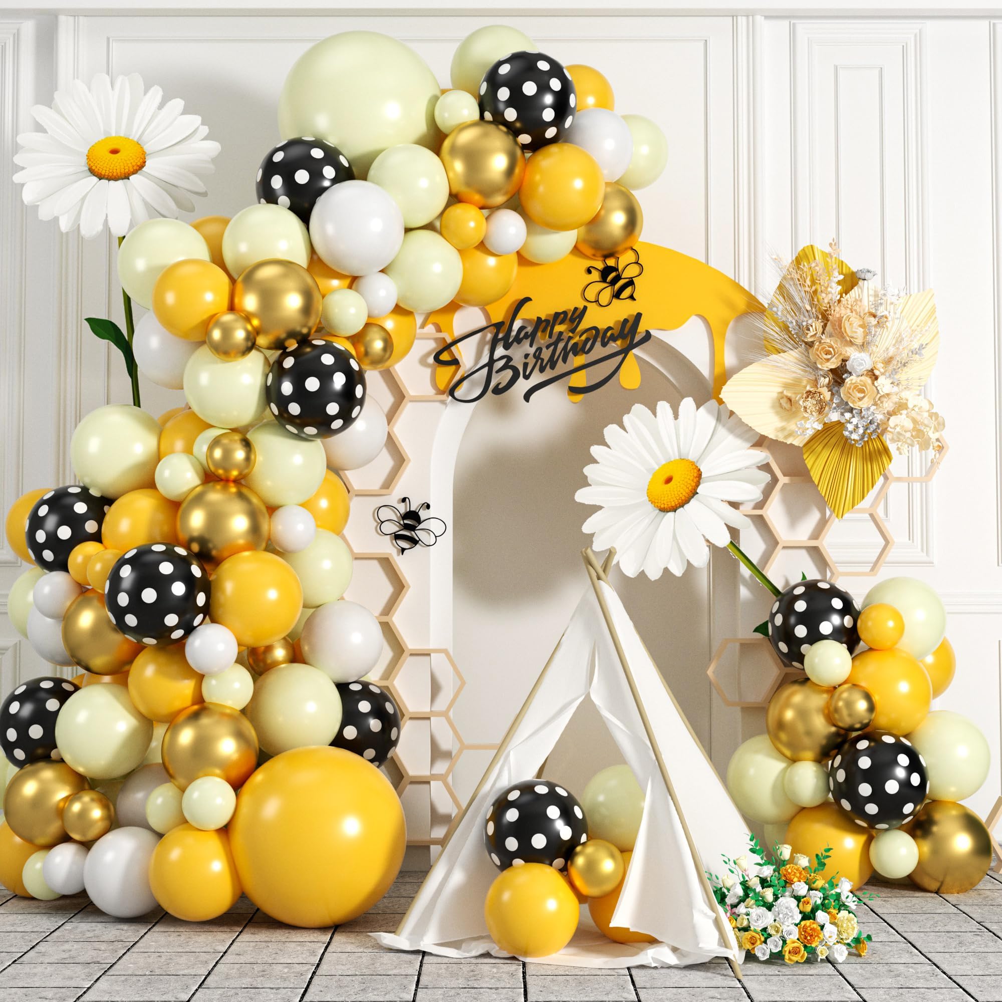 Snapklik.com : Bee Balloons Arch Garland Kit, Black Yellow White ...