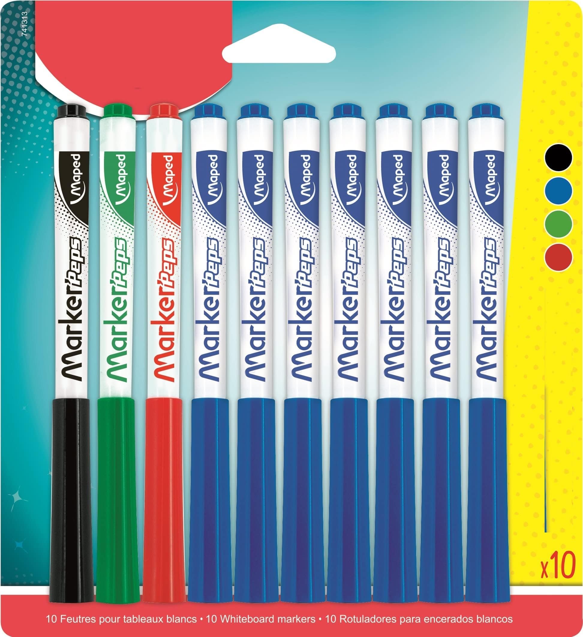 Maped - Boîte de 12 Feutres Effaçables à Sec Marker’Peps - Feutres ...