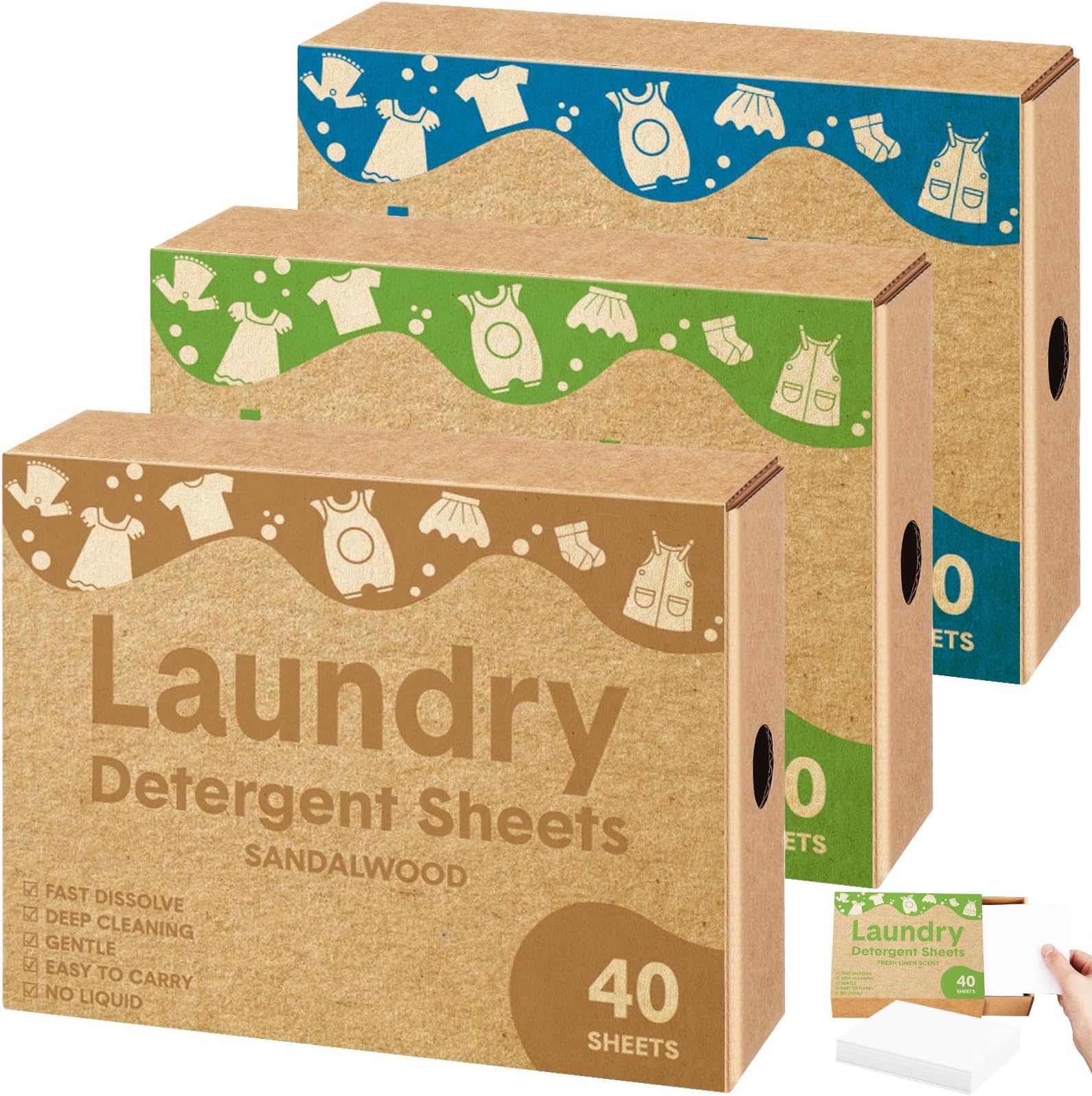 Amazon.com: Heigble 3 Boxes Laundry Detergent Sheets, 120 Travel ...