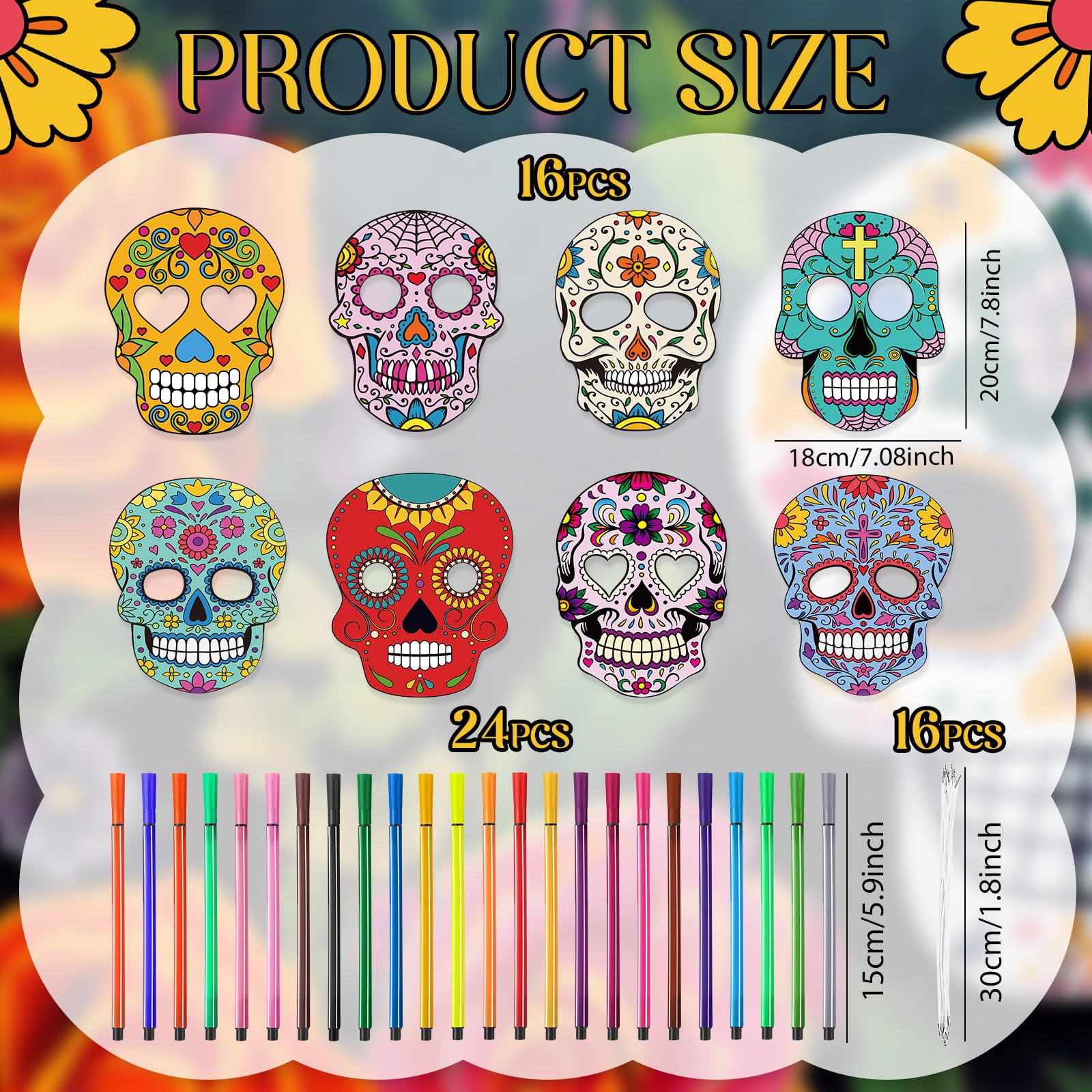Snapklik.com : Lenwen 16 Pcs Day Of The Dead DIY Masks Sugar Skulls ...