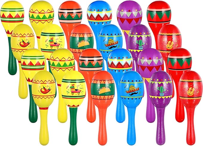 Amazon.com: Hungdao 48 Pcs Mini Mexican Fiesta Wooden Maracas Bulk Wood ...