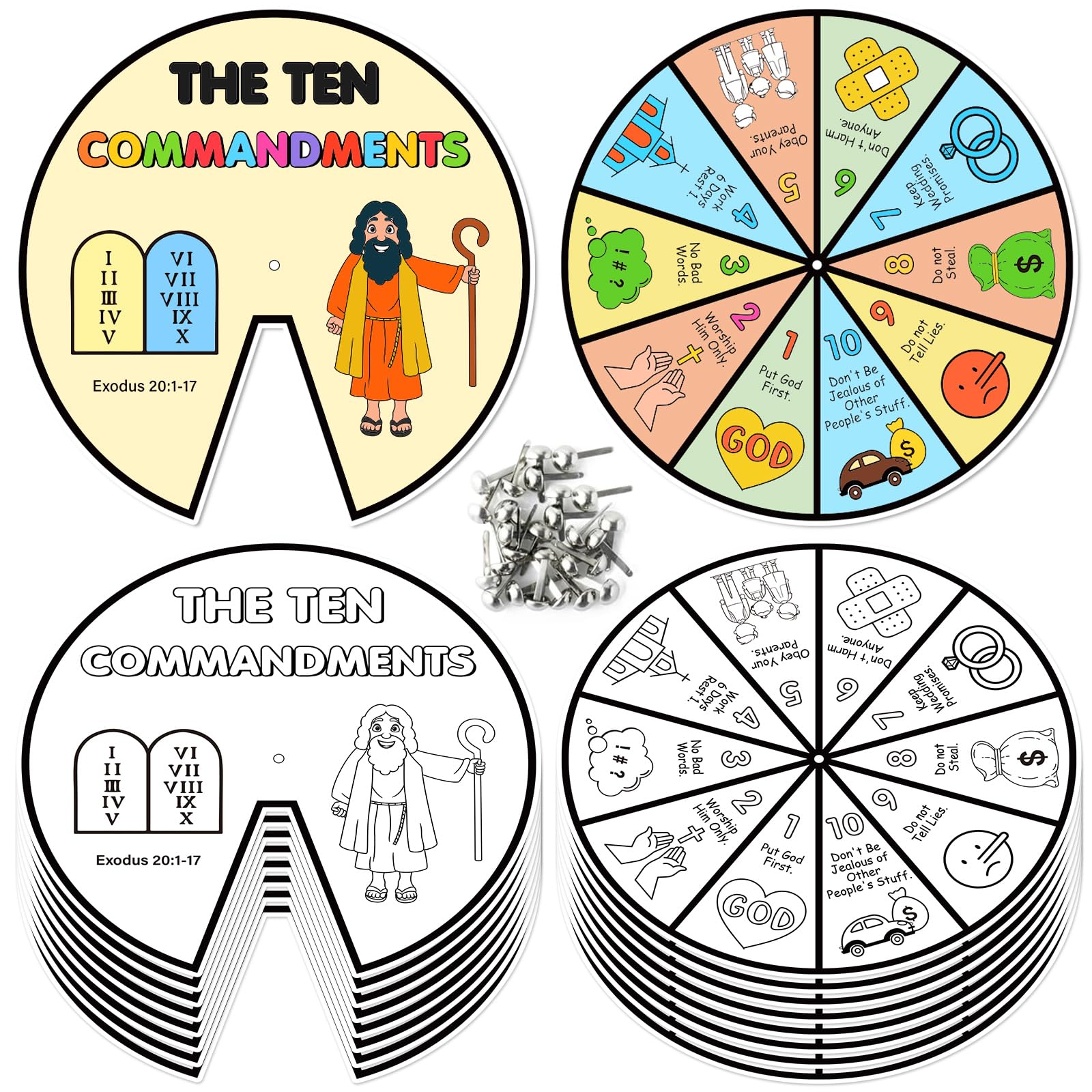 Amazon.com: JarThenaAMCS 30 Sets Ten Commandments Coloring Wheel Craft ...