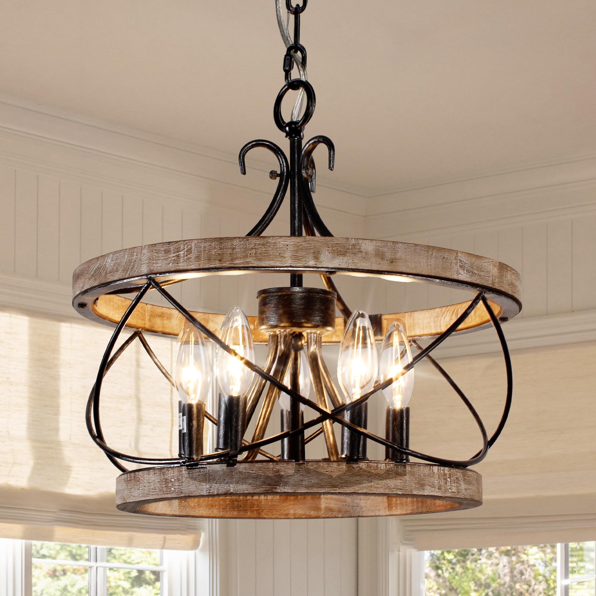 20" Farmhouse Chandelier, 5-Light French Country Drum Chandelier Over ...