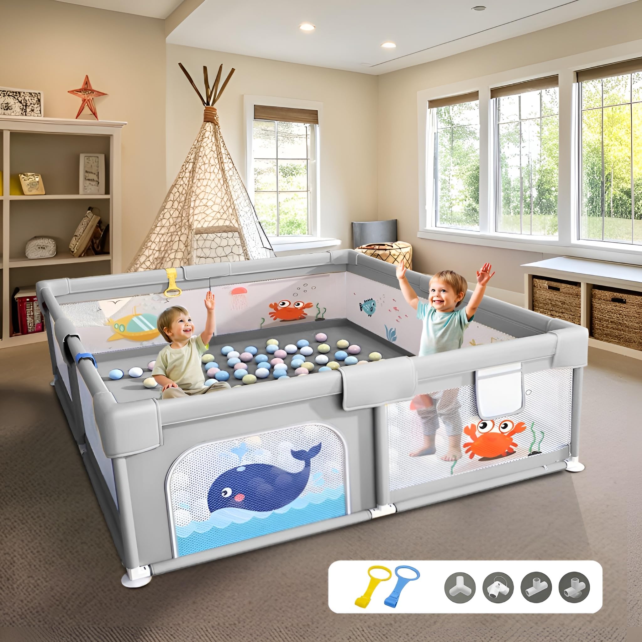 Buy CAREIT Playards|Playpen for Kids up to 4 Years, Spacious 120x120 cm ...