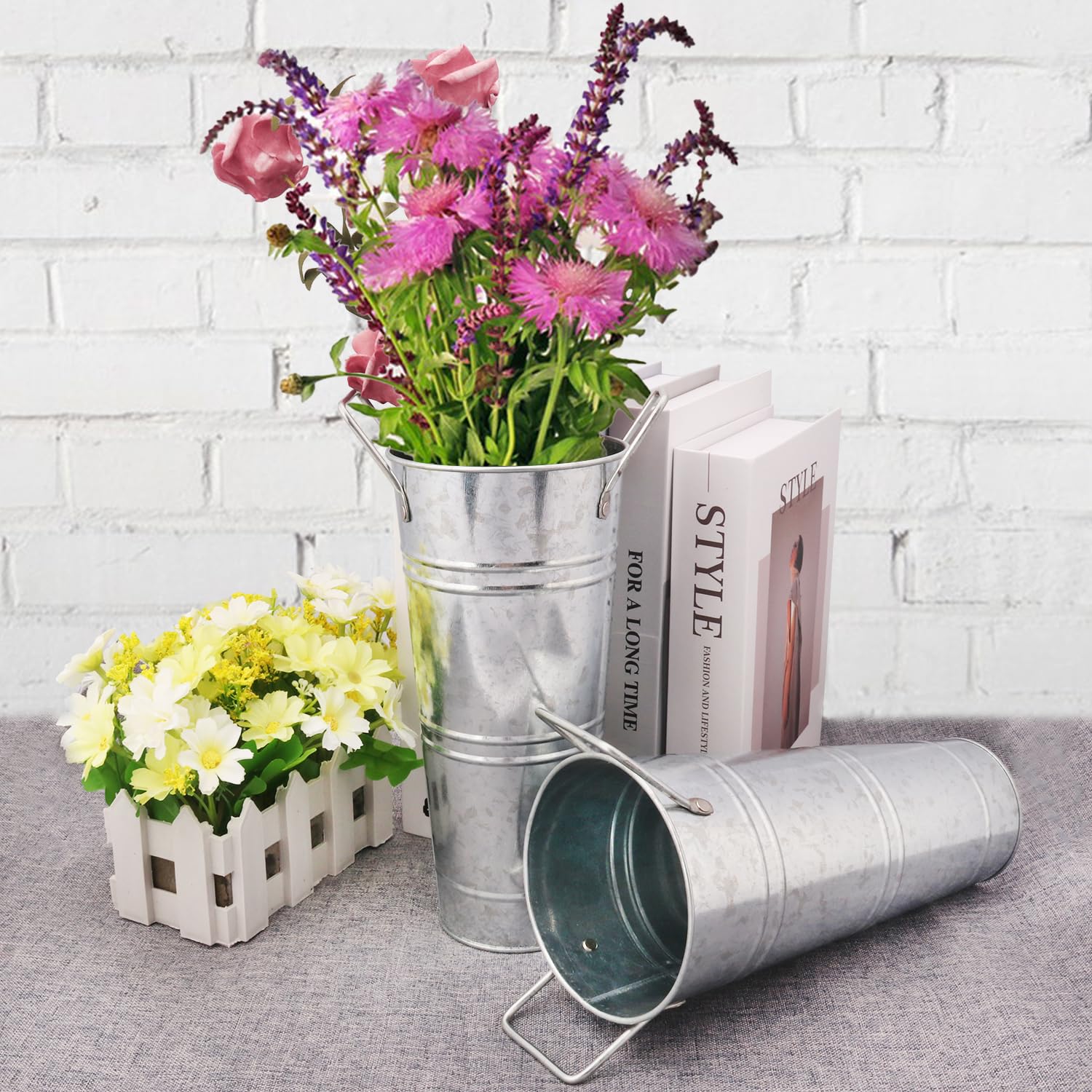 Snapklik.com : 6 PCS 9 Inch Tall Galvanized Flower Bucket