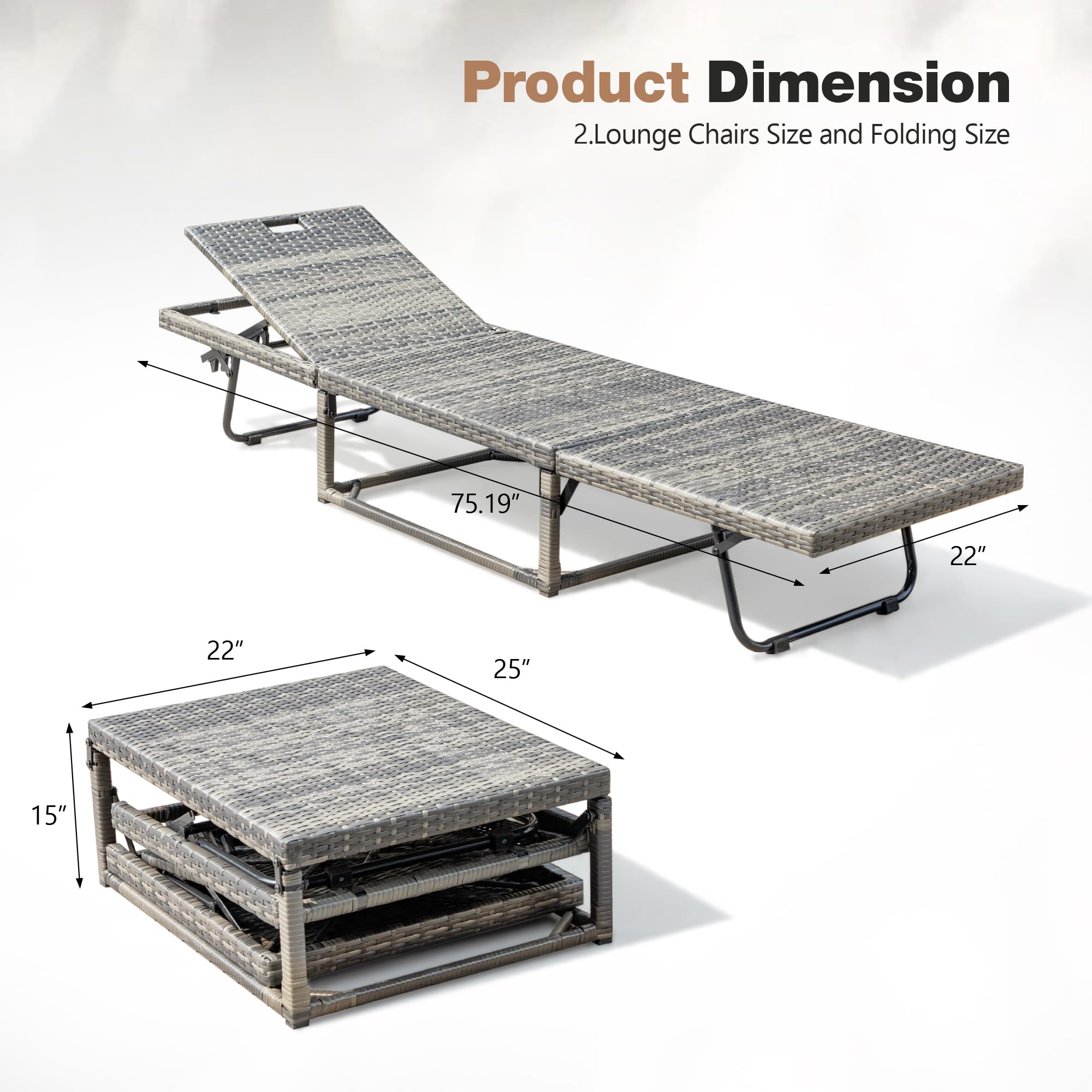 Outdoor Chaise Lounge Devoko Foldable Rattan Lounge Chair 2-Pack - 5 ...