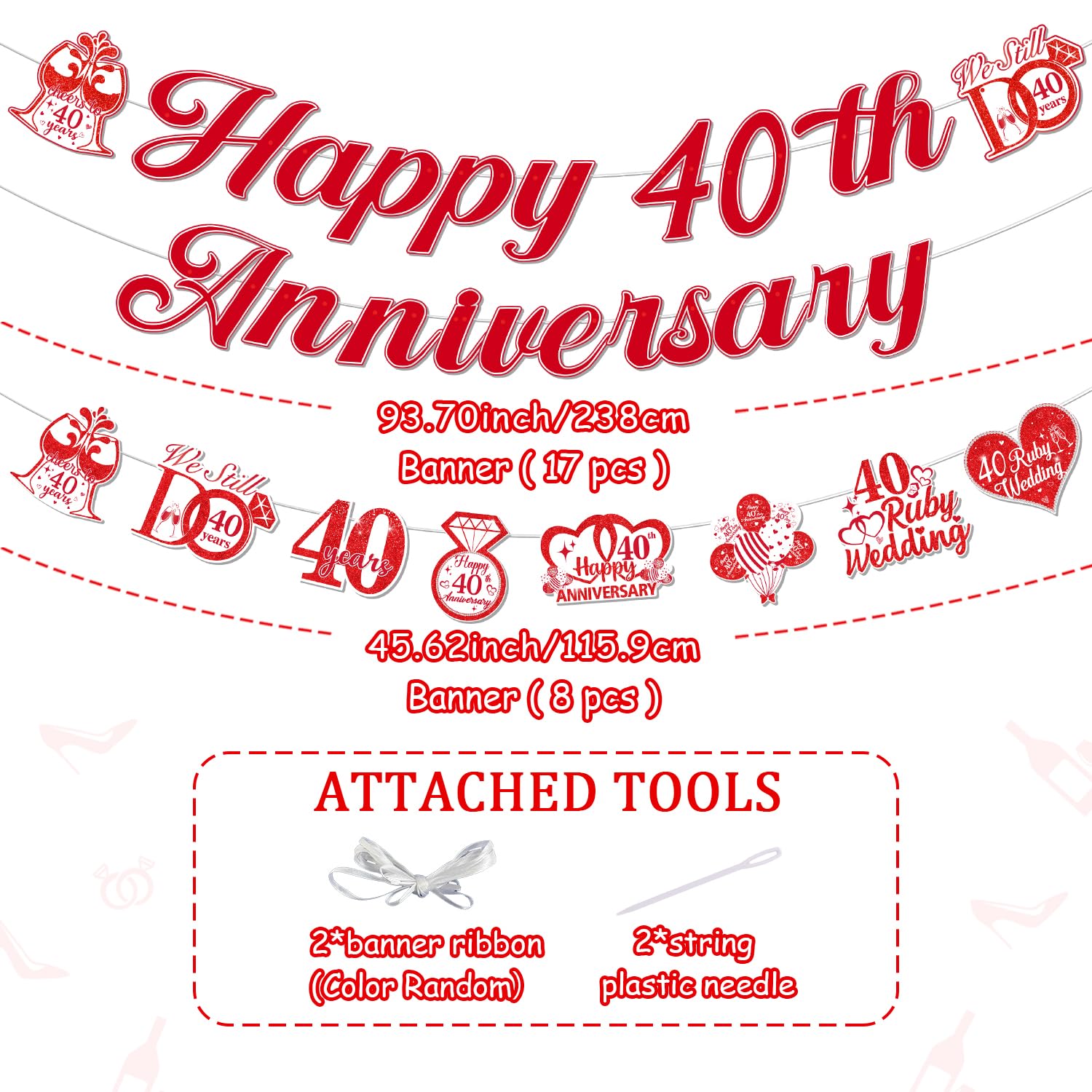 40th Ruby Wedding Anniversary Decorations, Red Happy 40th Anniversary ...