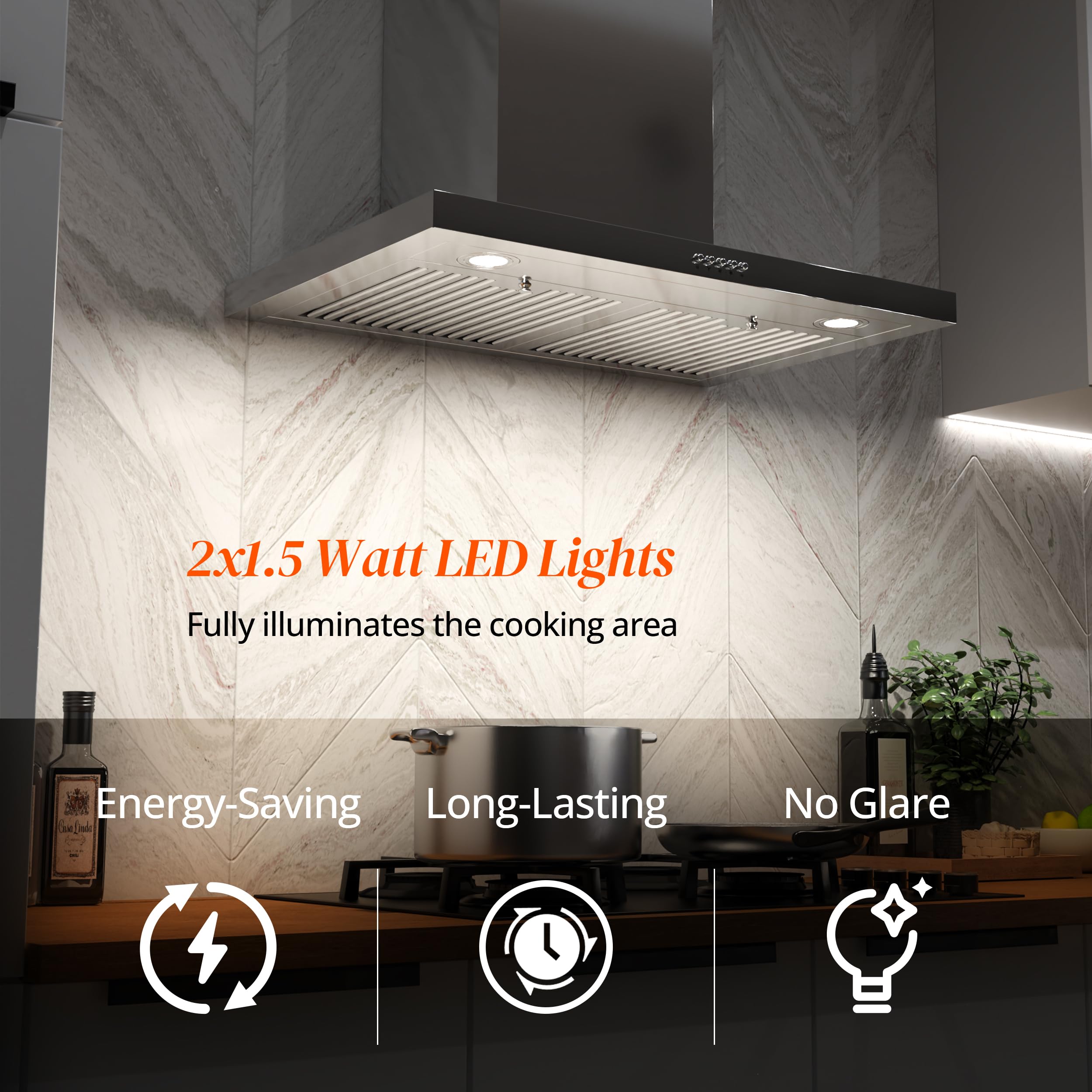 Snapklik.com : FIREGAS Wall Mount Range Hood 30 Inch, 600 CFM Ducted ...