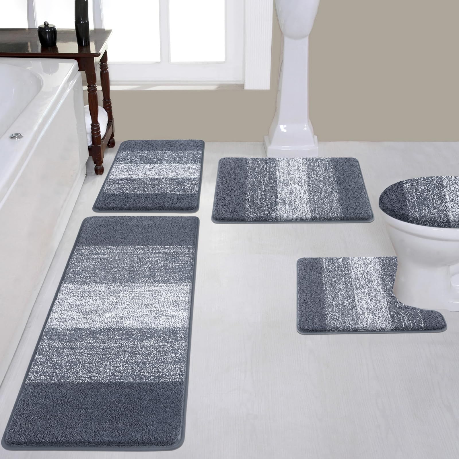 Bsmathom Bathroom Rugs Sets 5 Piece with Toilet Cover, Non Slip Plush ...