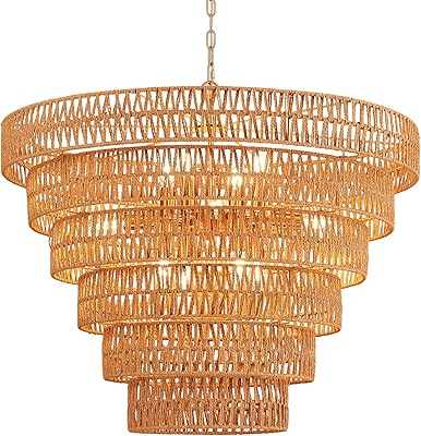 Eayaya Boho Rattan Chandelier, 6-Light Dining Room Light Fixture ...