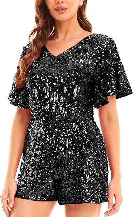 Amazon.com: MANER Women’s Sequin Romper Sparkly Short Jumpsuit Party ...