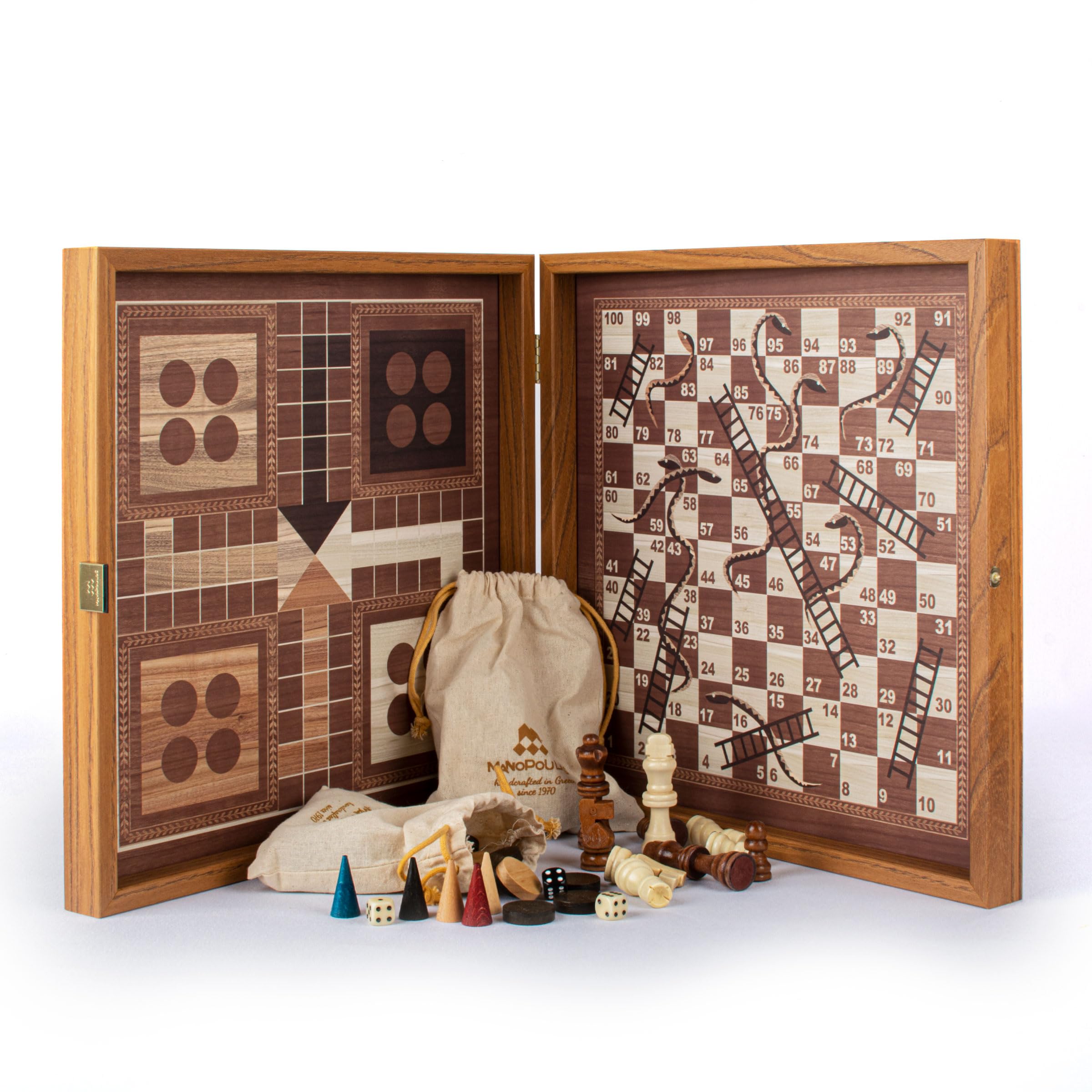 Manopoulos - Classic 4 in 1 Combo Games Set in Walnut replica wooden ...