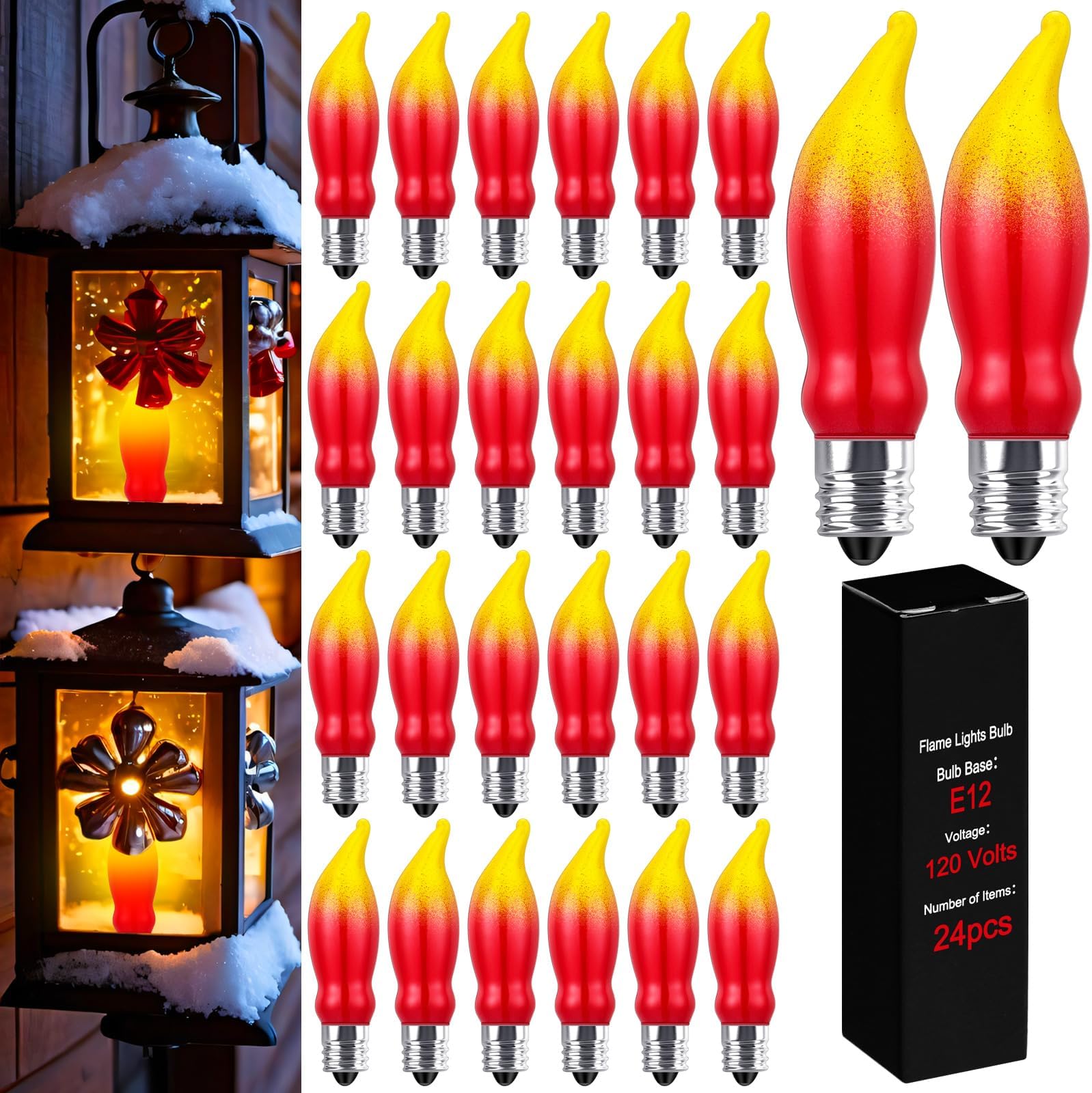 Glooglitter 24 Pcs Christmas Flame Lights Bulb Red Yellow Christmas ...
