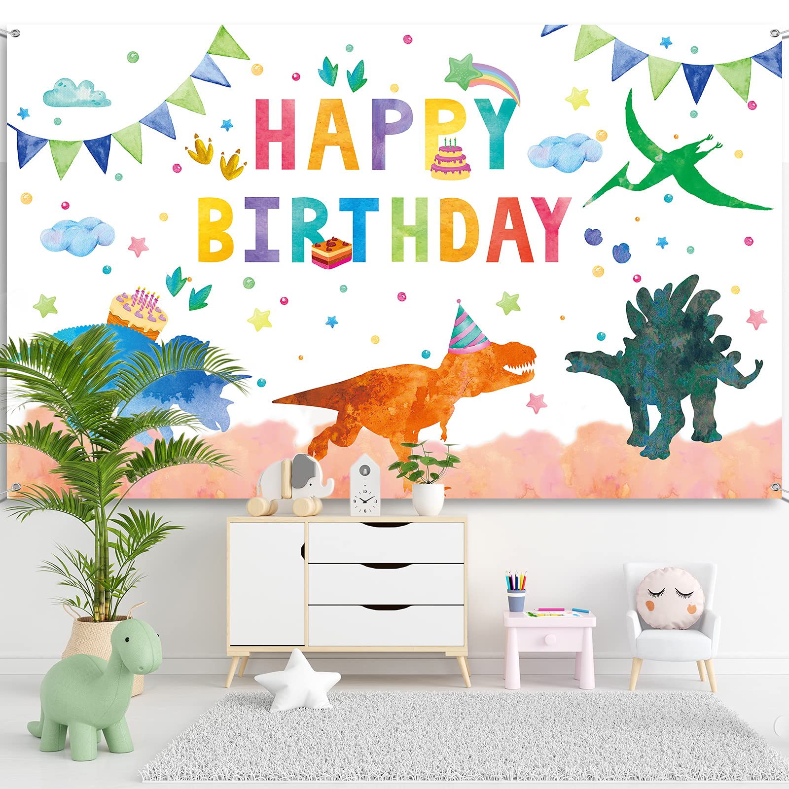 Buy Dinosaur Happy Birthday Backdrop Dinosaur Party Supplies Dinosaur ...