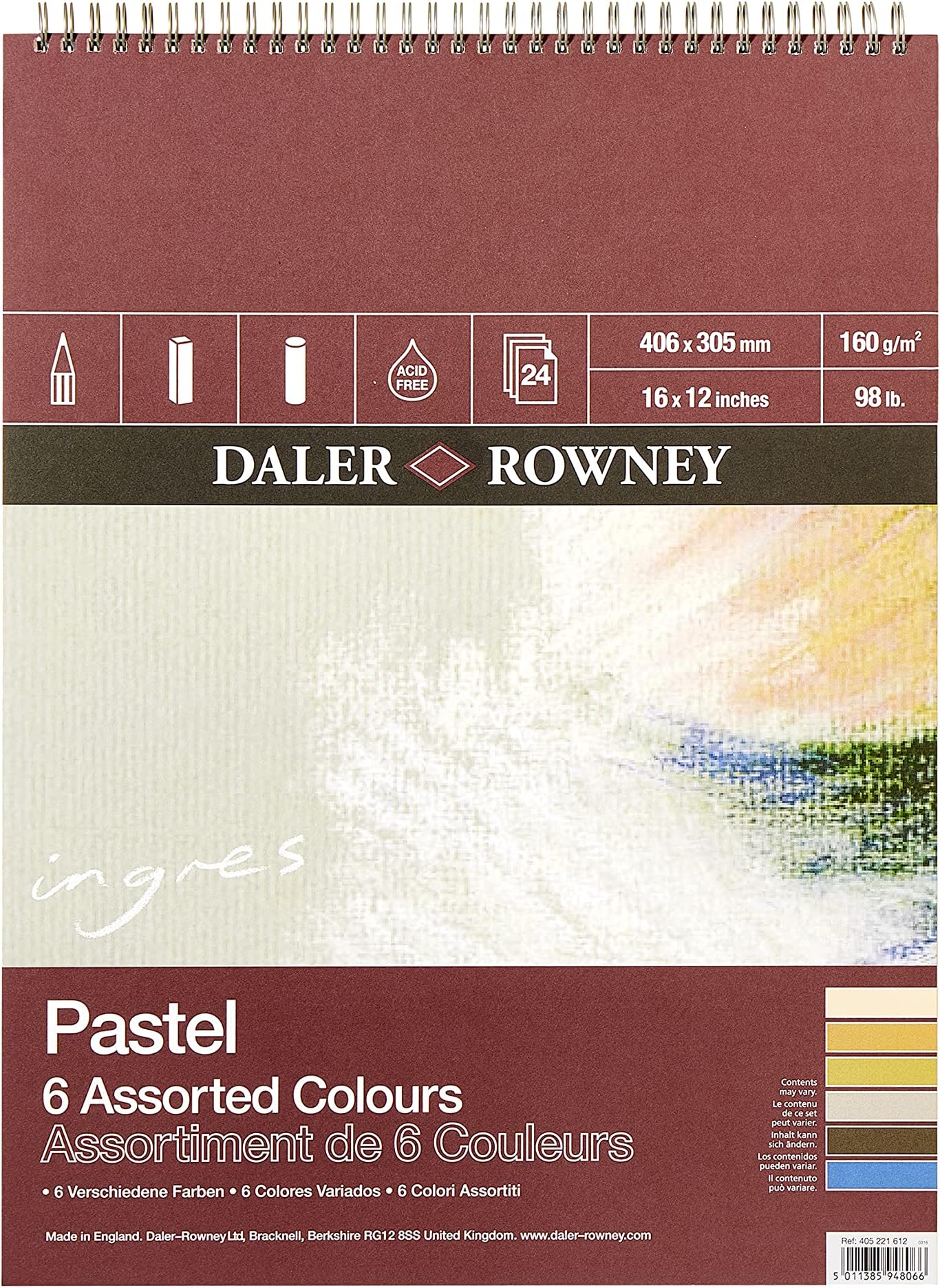 Daler-Rowney Ingres 16gsm 16 x 12in Pastel Paper Spiral Pad, Laid ...