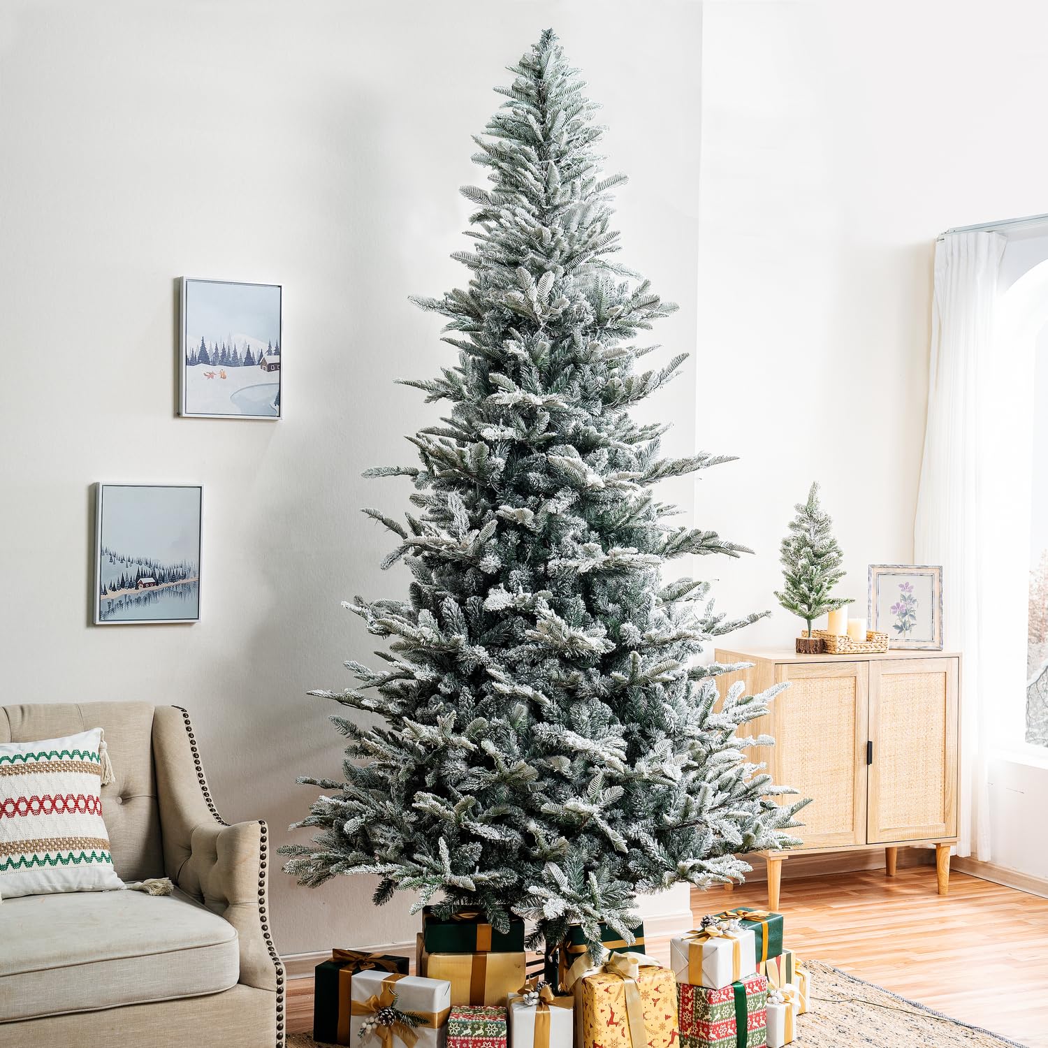 Amazon.com: Marley 9ft Snow Flocked Frosted Prelit Artificial Christmas ...