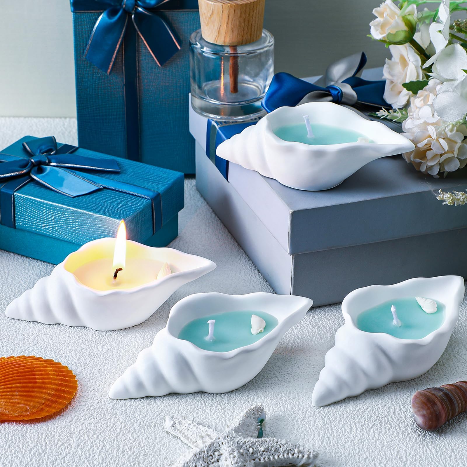 Amazon.com: Conelist 4 Pcs Seashell Beach Candles Handmade Natural ...