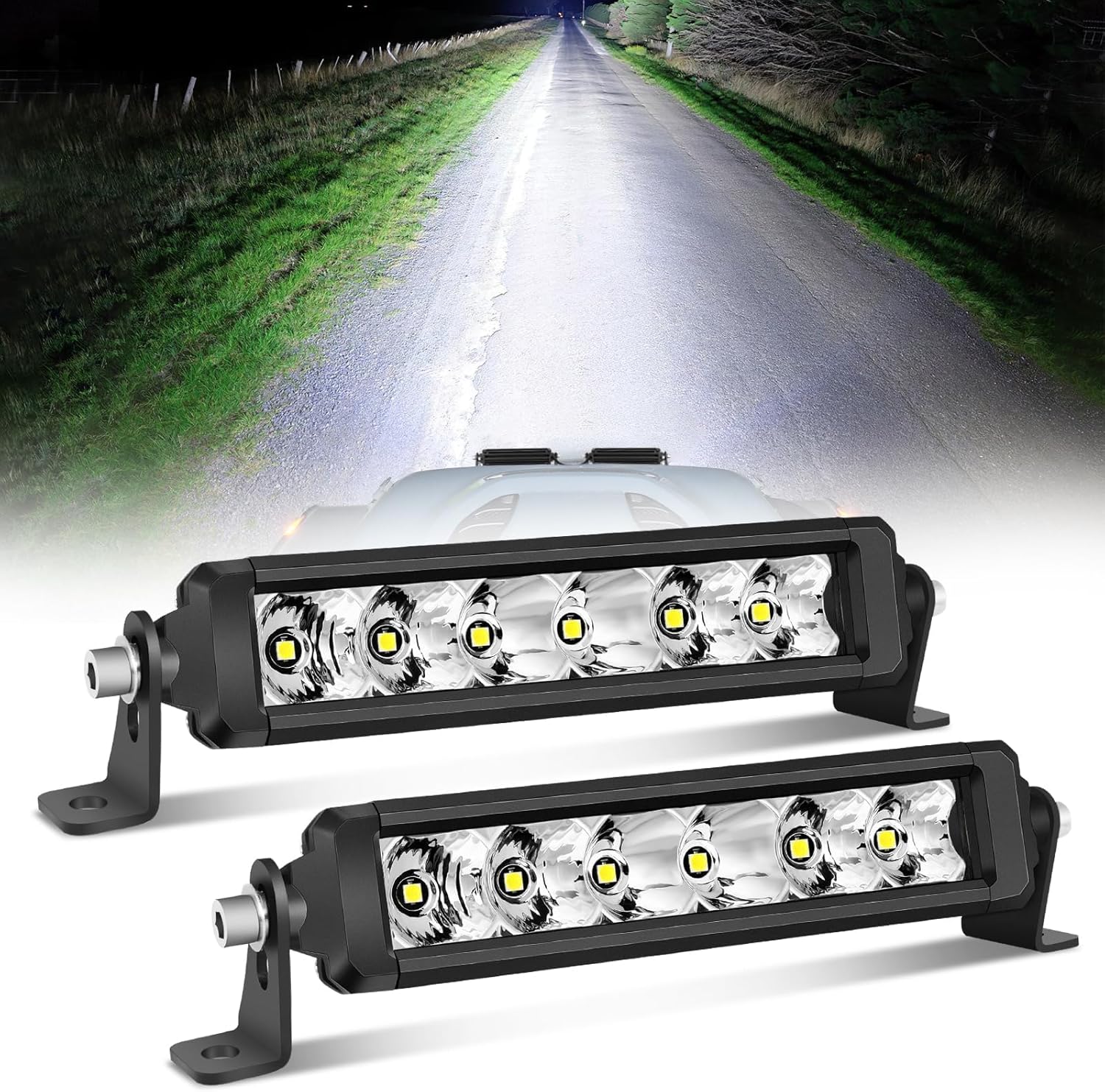 Amazon.com: ACEC SHOP 8 Inch Single Row LED Light Bar 2PCS 84W Spot ...