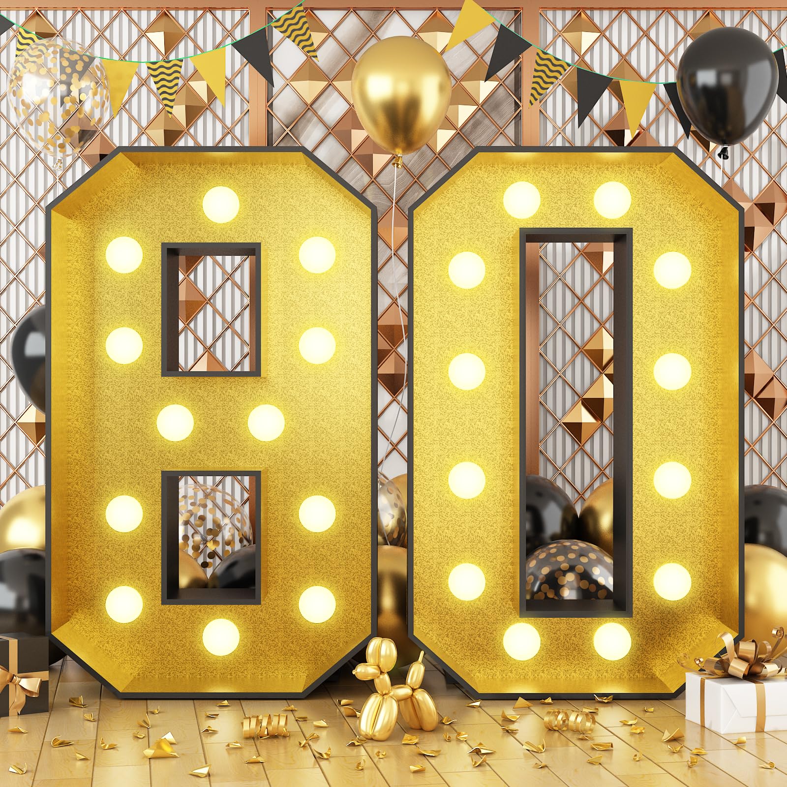 Amazon.com: 4FT Marquee Light Up 80 Numbers,Glitter Gold Giant Marquee ...