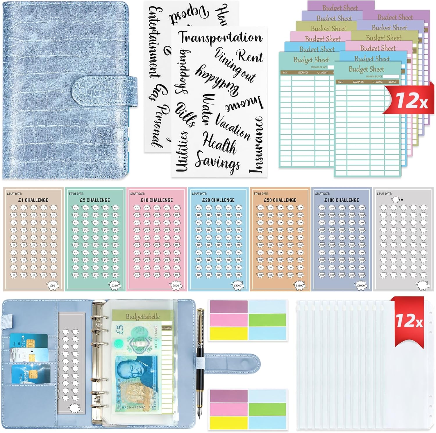 2 in 1 Budget Planner, A6 Money Saving Wallet with 7 Savings Challenge ...