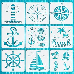 Amazon.com : NICENEEDED 9 PCS Nautical Theme Stencils, Sailboat Beacon ...