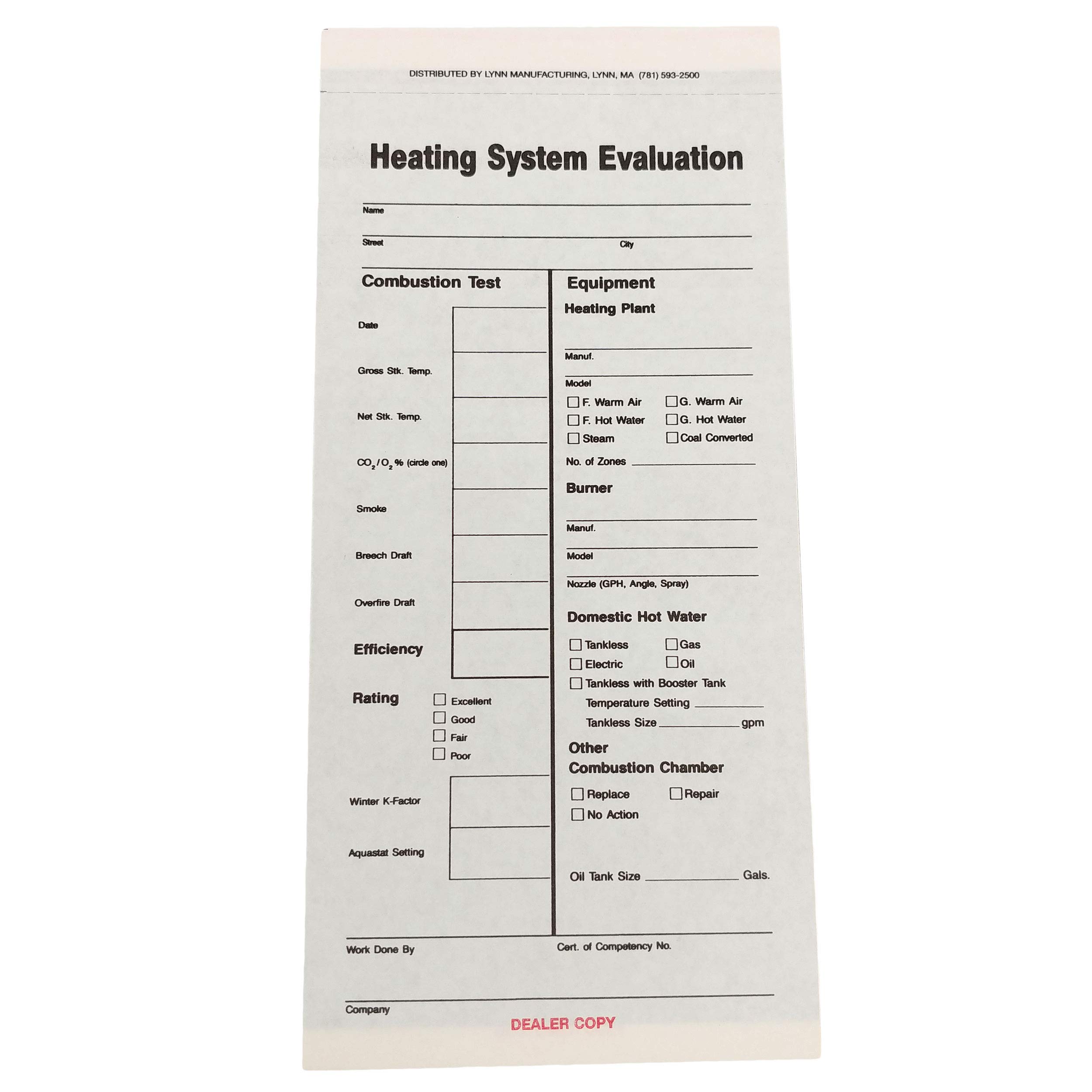 Amazon.com: Lynn Manufacturing Heating System Evaluation Forms, Oil ...