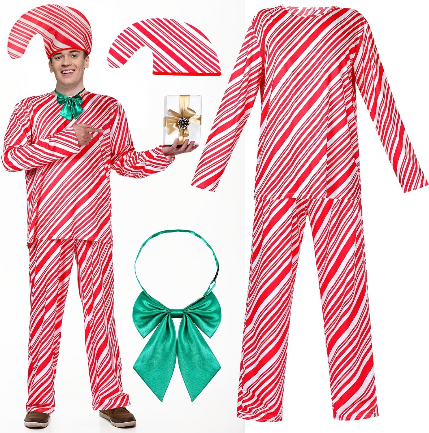 Amazon.com: Landhoow 4 Pcs Christmas Candy Cane Costume Set for Men ...