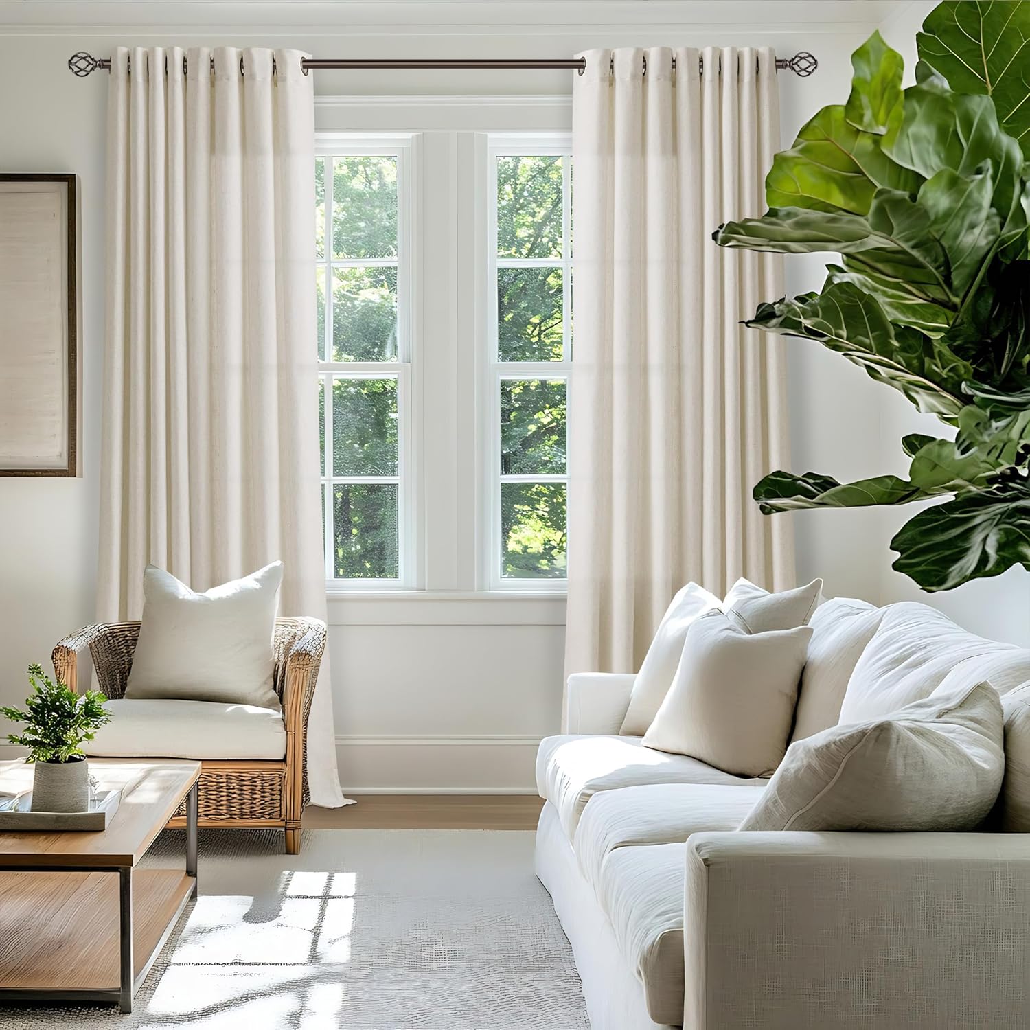 Natural Linen Curtains 96 Inches Long for Living Room Semi Sheer Linen ...