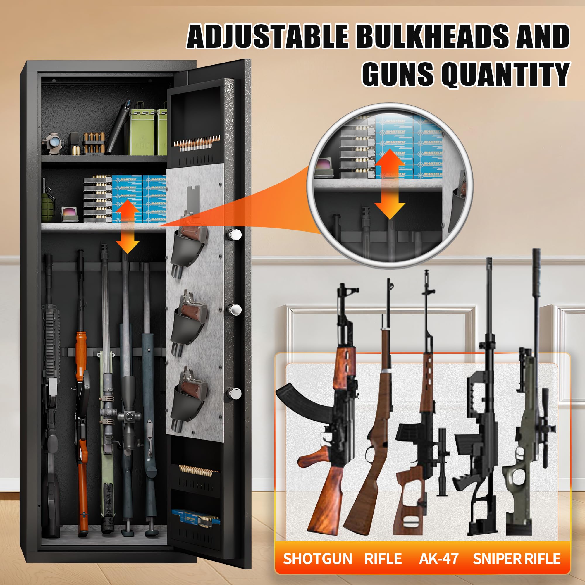 Snapklik.com : ErgoNova 57" Large Gun Safe,Biometric 5-Gun Safe Cabinet ...