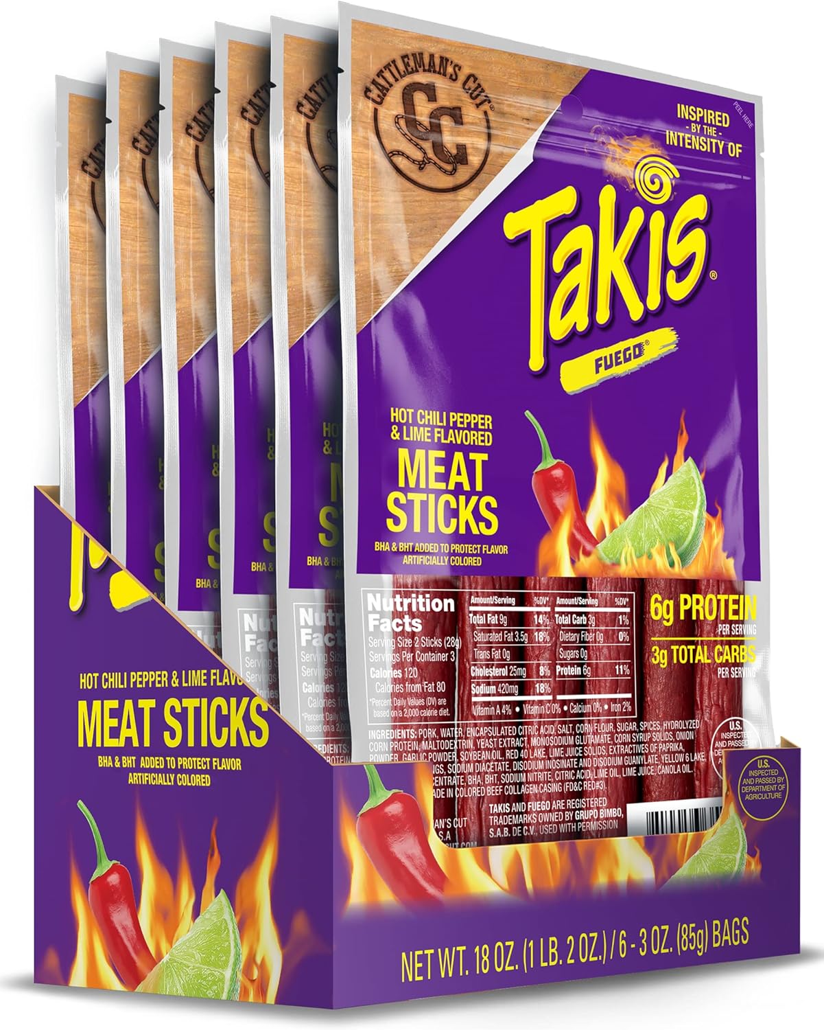 Cattleman's Cut Takis Fuego Meat Sticks, 3 Ounce (Pack of 6) : Amazon ...