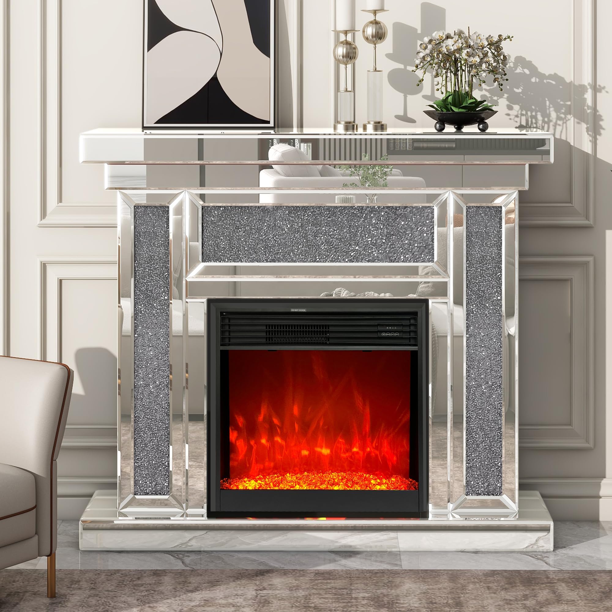 Amazon.com: AUWHALEUS 7 Colors Mirrored Electric Fireplace Heater, Faux ...