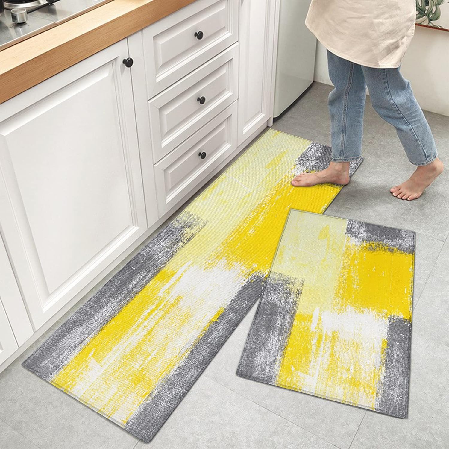 Amazon.com: Yellow Kitchen Rugs, Yellow Abstract Art Kitchen Mats for ...