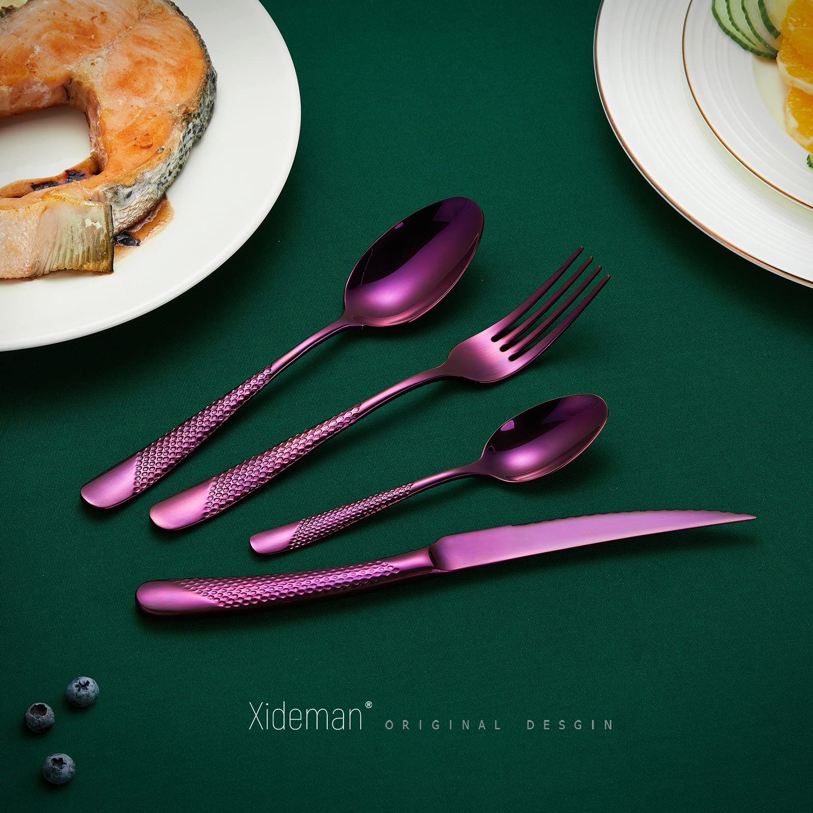Snapklik.com : Xideman 16-Piece Modern Purple Hammered Silverware Set