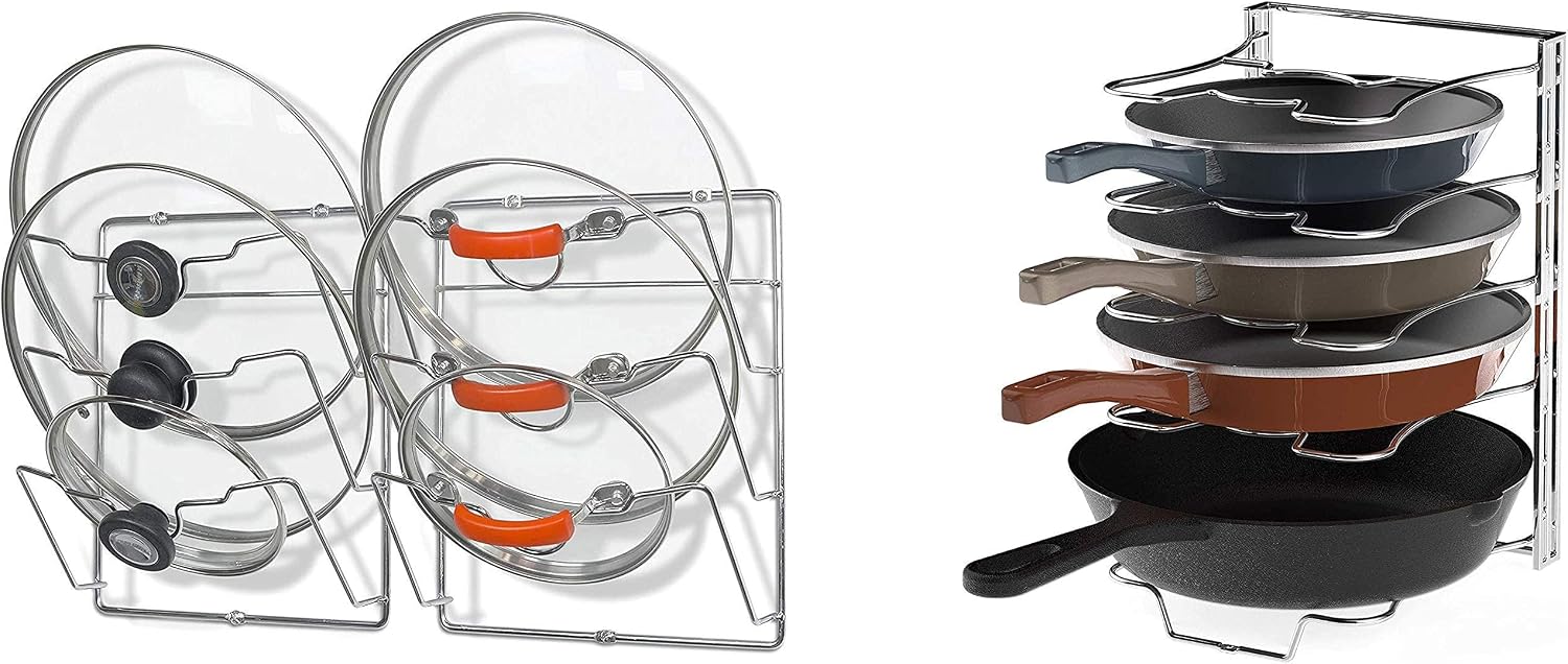 Amazon.com: Simple Houseware Pot Lid Organizer Rack + Adjustable Pan ...