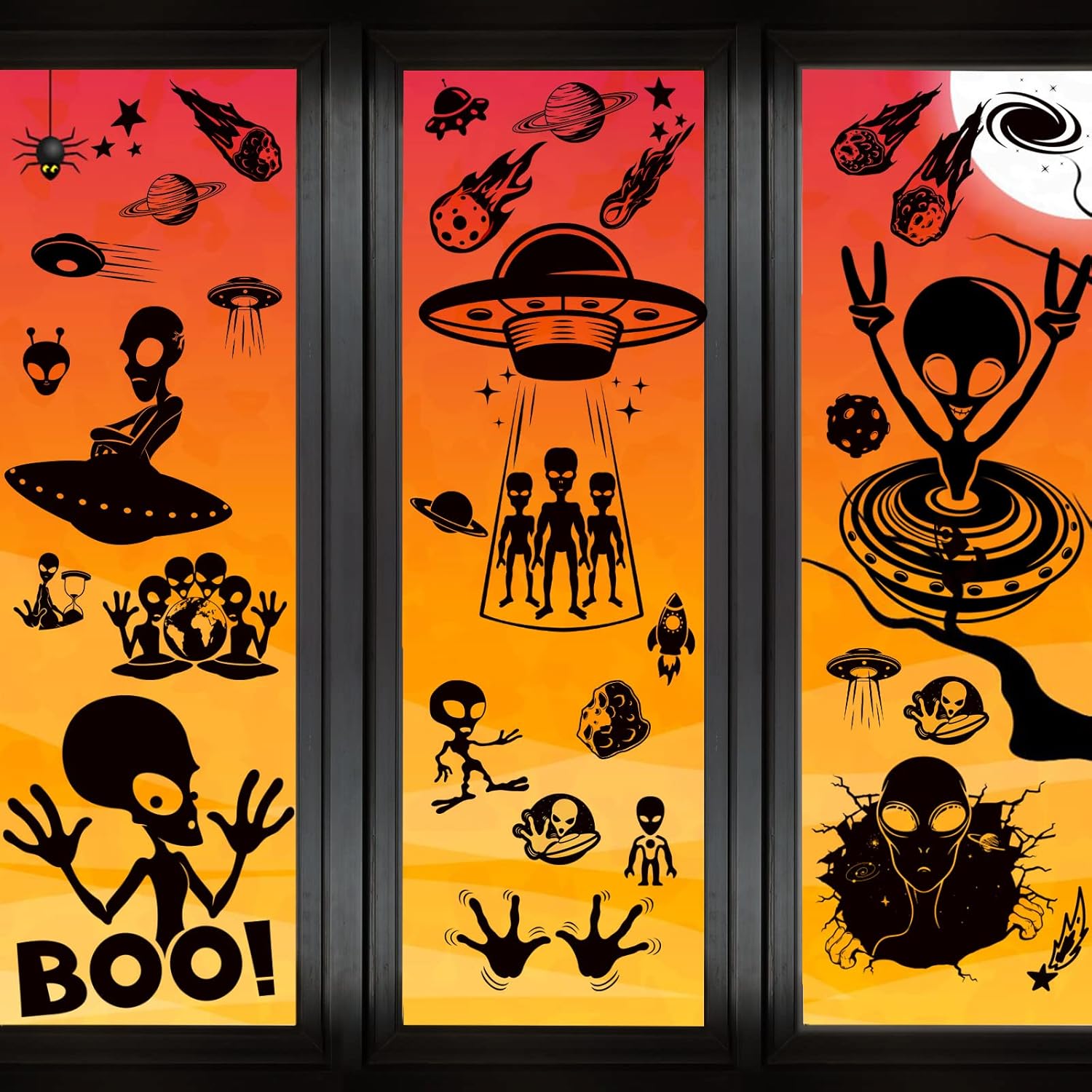 Amazon.com: Gueevin 168 Pcs Alien Window Clings Halloween Window Clings ...