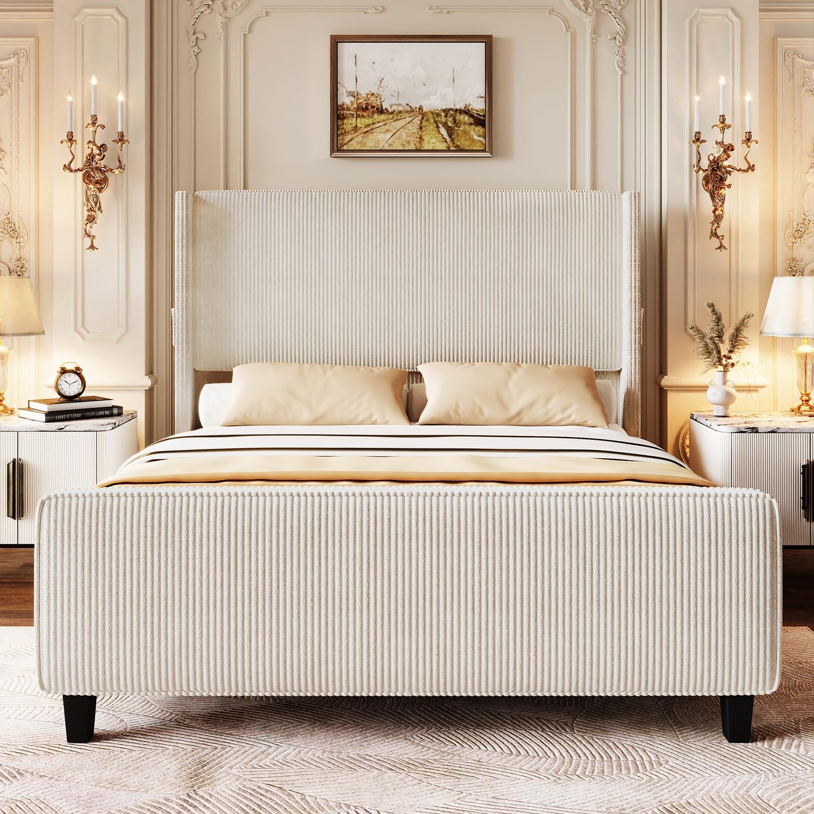 Amazon.com: AMERLIFE Queen Size 62" Corduroy Upholstered Bed Frame ...