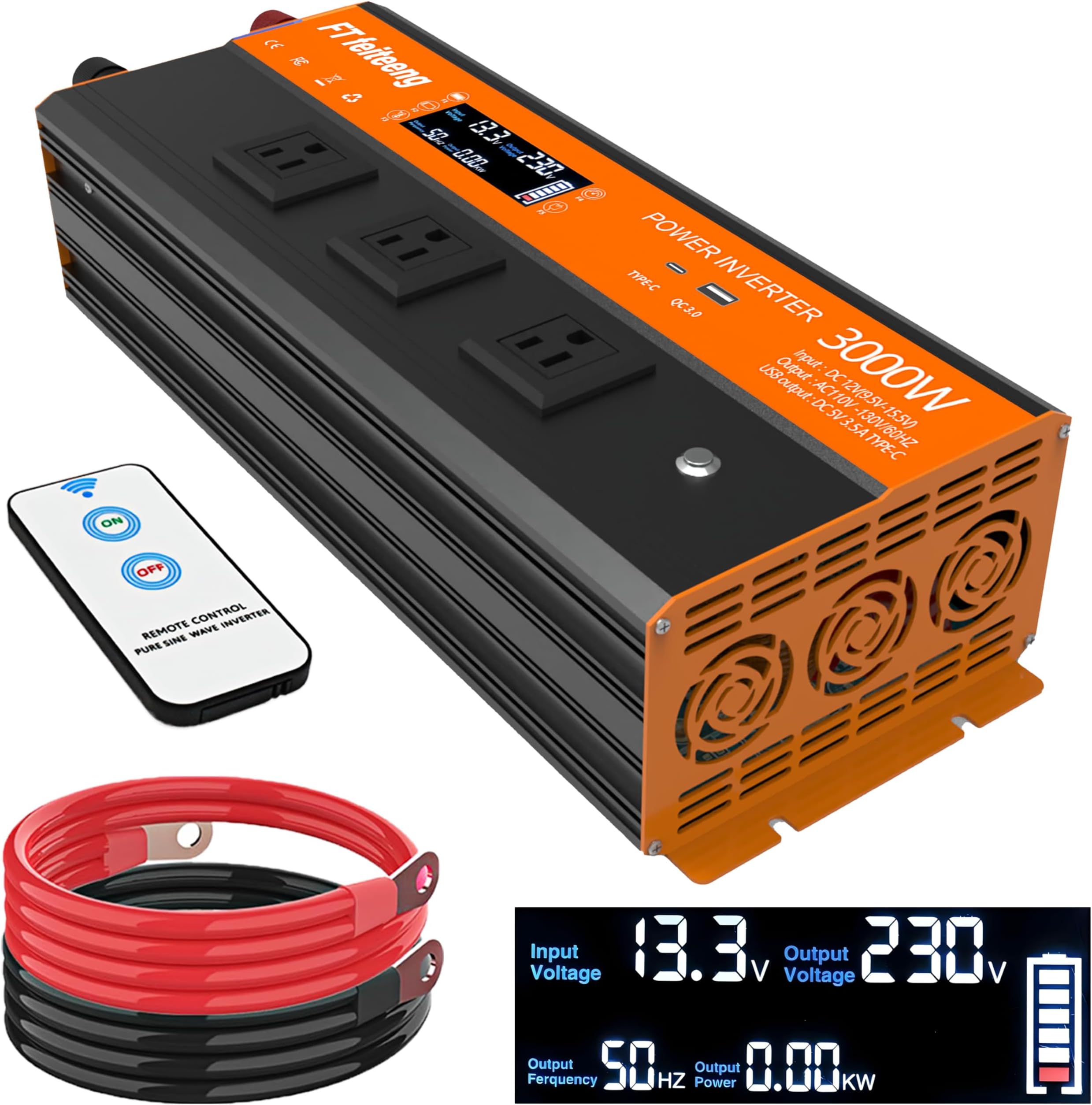 Amazon.com: 3000W Modified Sine Wave Power Inverter, 12V DC to 120V AC ...
