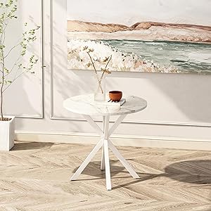 Amazon.com - 31.5'' Modern Cross Leg Round Dining Table, White Marble ...