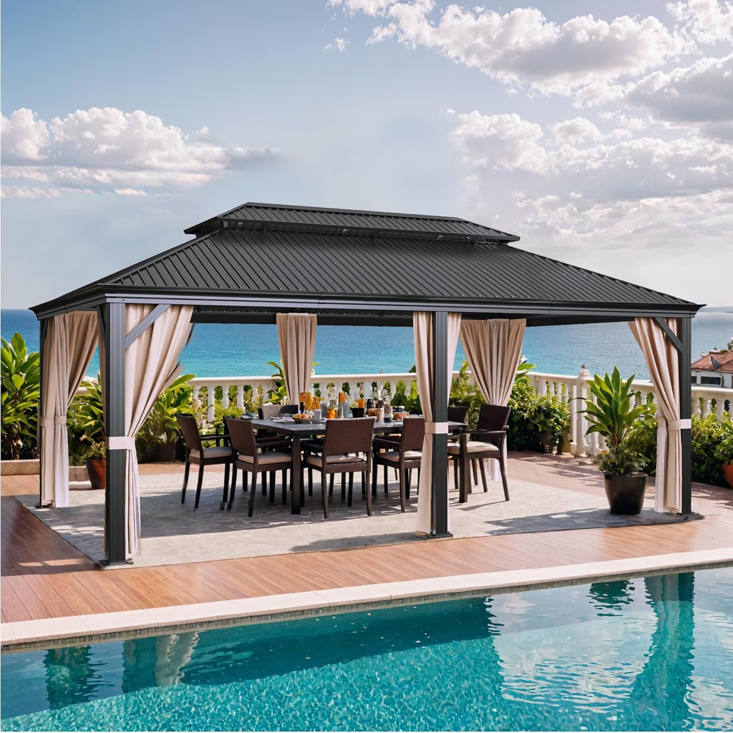 Amazon.com : Devoko Outdoor Hardtop Gazebo Galvanized Steel Metal ...