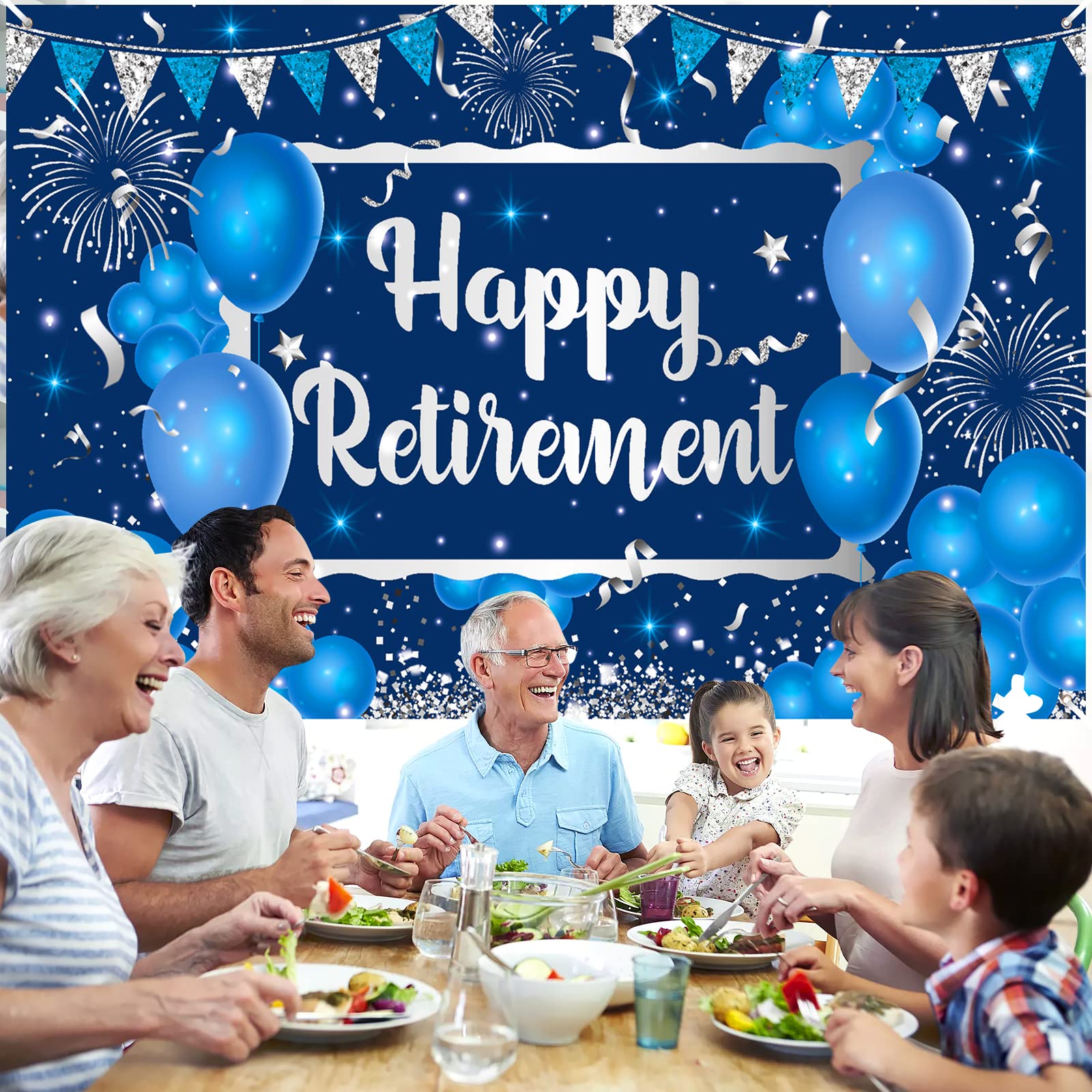 Snapklik.com : Navy Blue Silver Retirement Banner - Happy Retirement ...