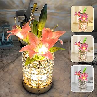 Lily Flower Lamps, Rechargeable Cordless Small Desk Lamp, 3 Colors ...
