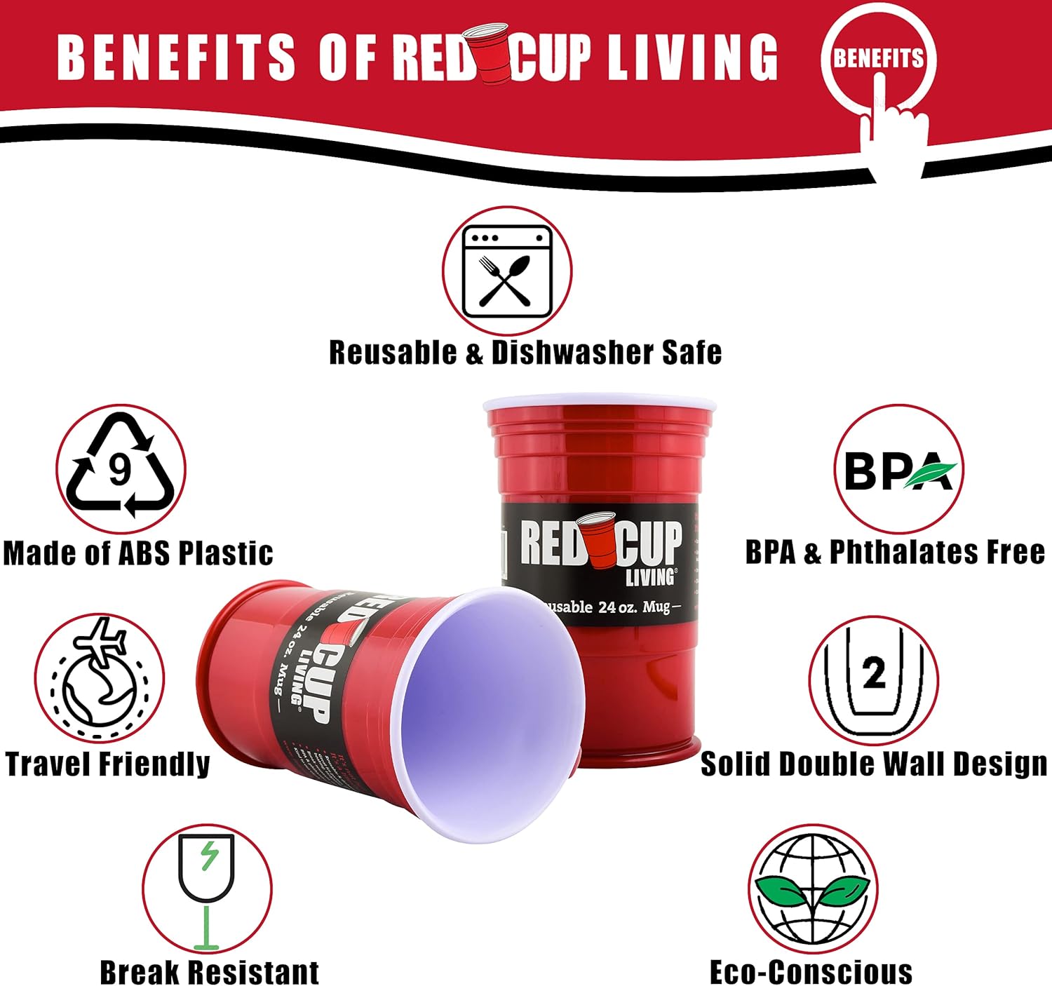 Red Cup Living Reusable Plastic Coffee Mug and Beer Cup – Big 24 oz Red ...