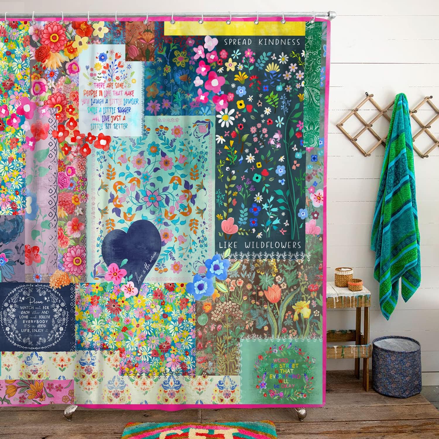 Amazon.com: Boho Floral Shower Curtain for Bathroom,Bohemian Colorful ...
