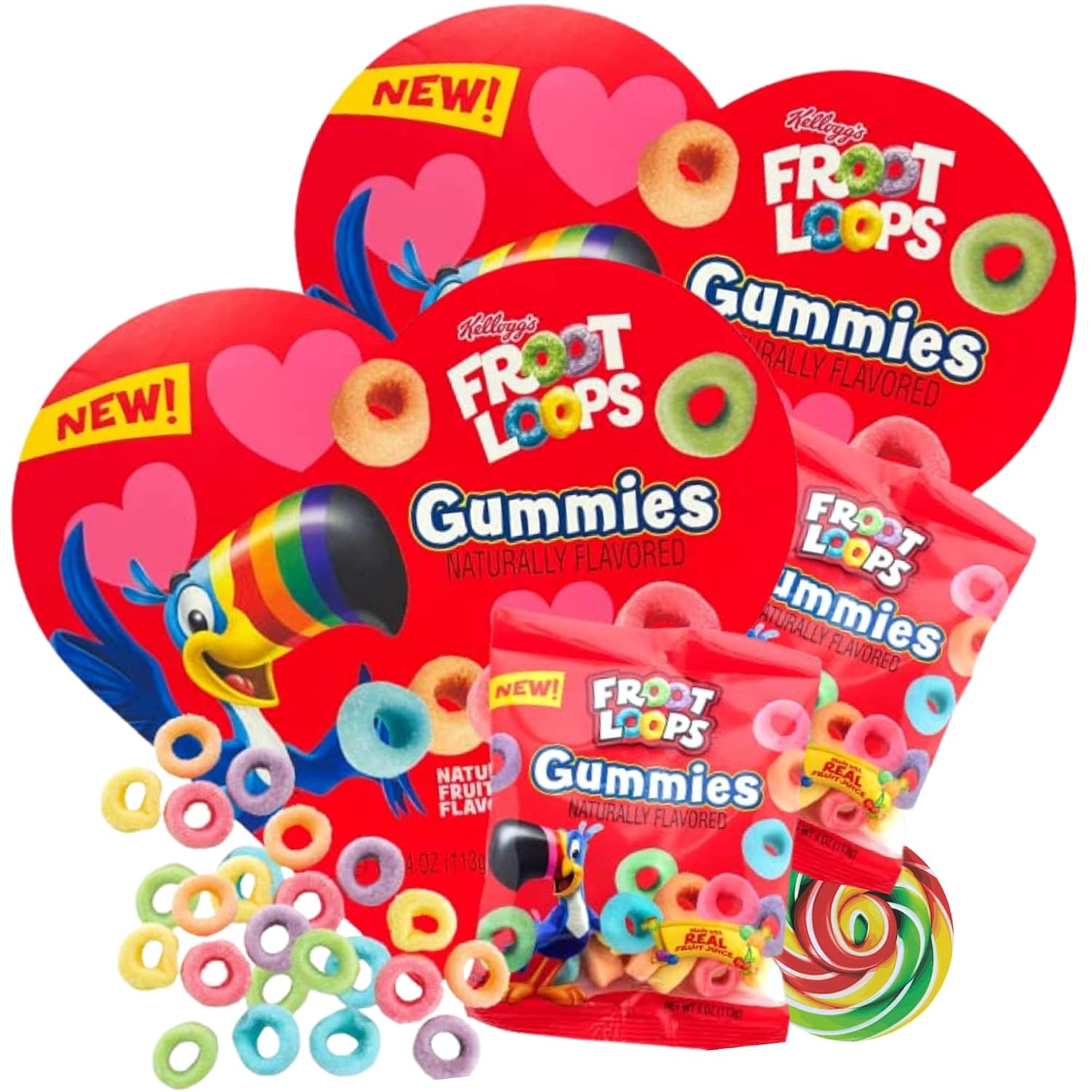 Amazon.com: Needzo Froot Loops Valentines Gummies Heart Box with Candy ...